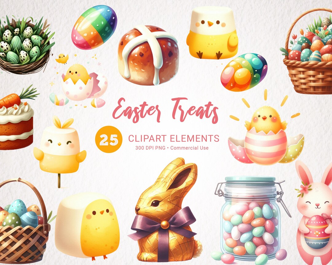 Easter Treats Watercolor Clipart Bundle - 25 Transparent PNG Images ...