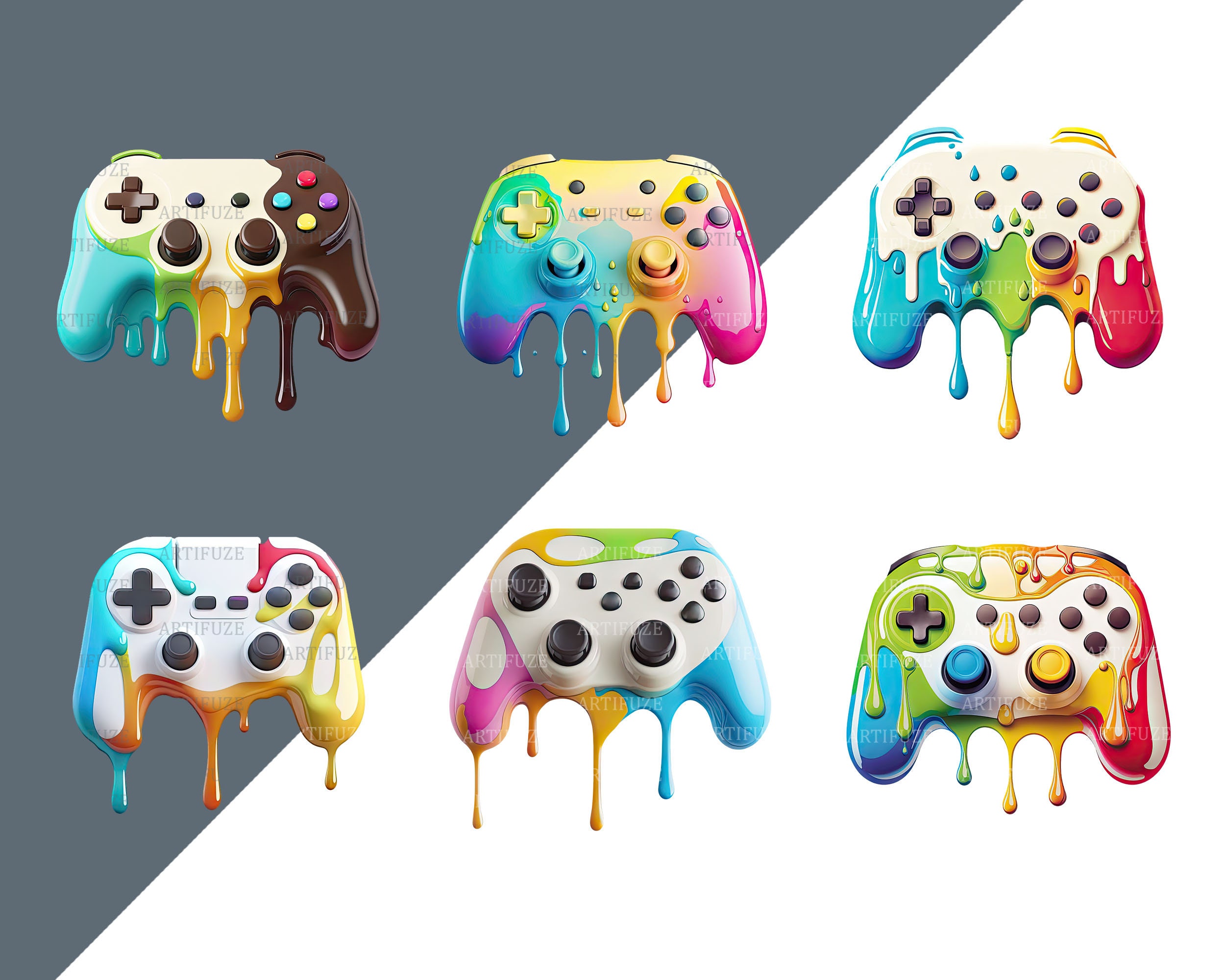 Melting Gaming Controller Clipart Bundle PNG 10 High Quality - Etsy