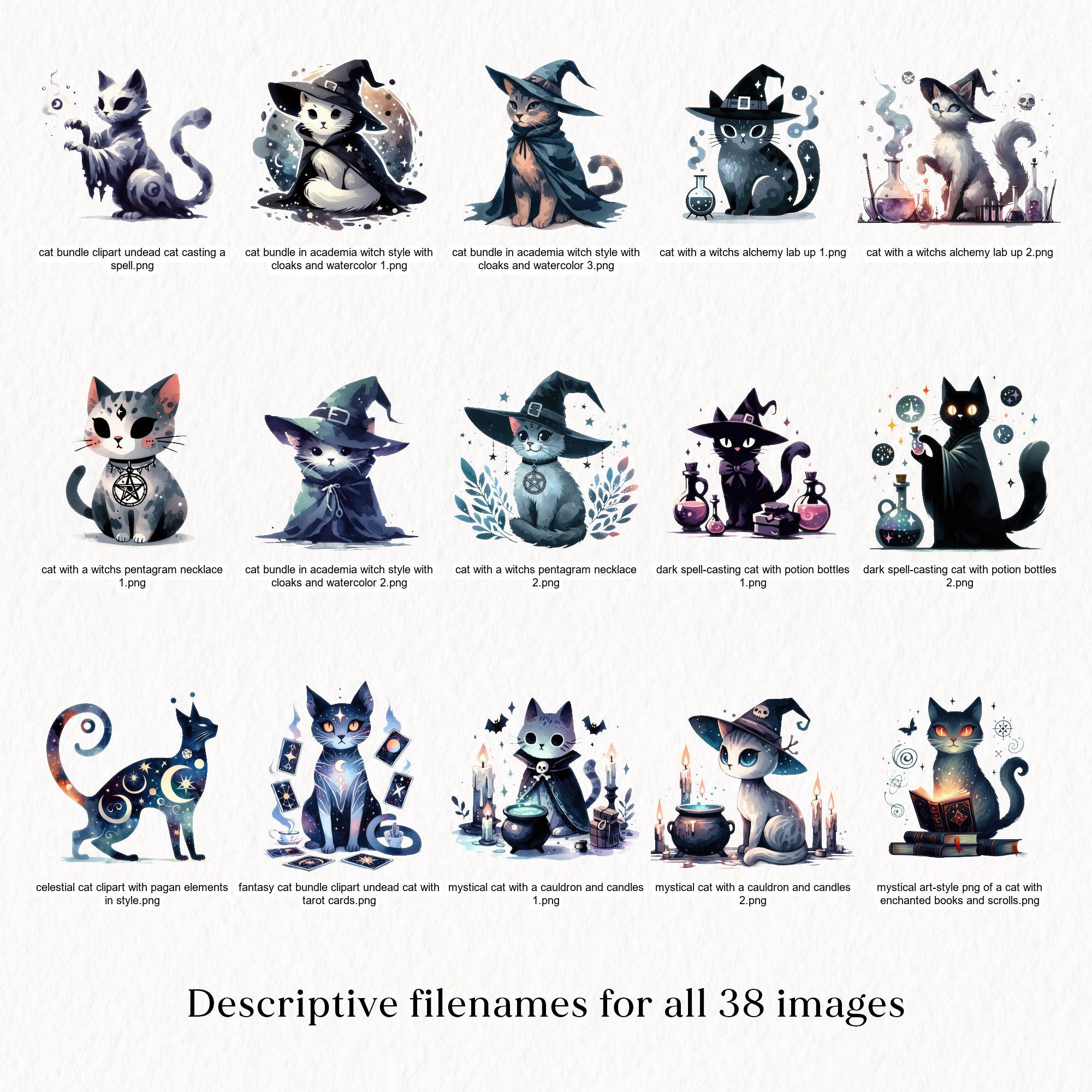 Fantasy Undead Cat Clipart Watercolor Witchcraft Bundle, Mystical Art ...