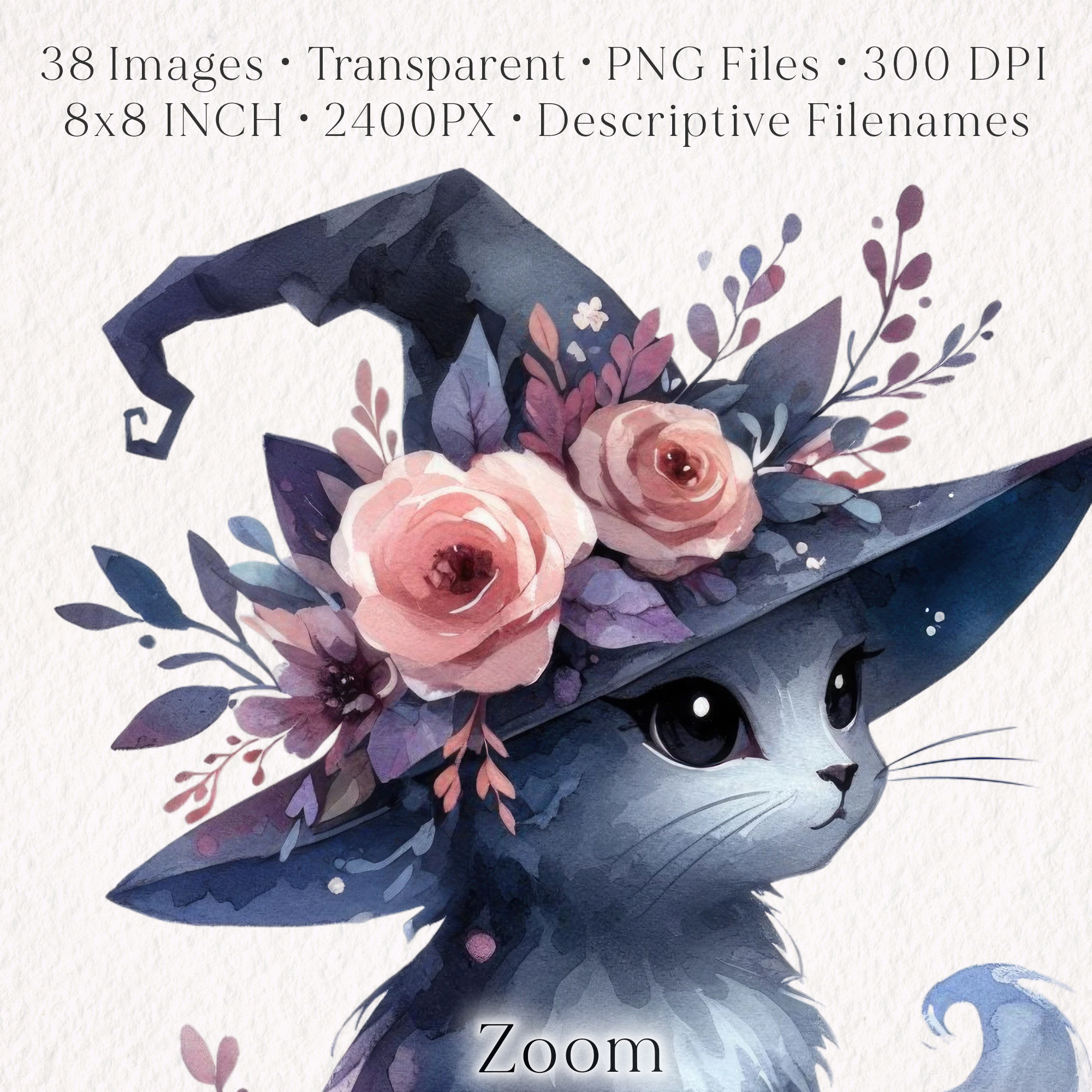 Fantasy Undead Cat Clipart Watercolor Witchcraft Bundle, Mystical Art ...