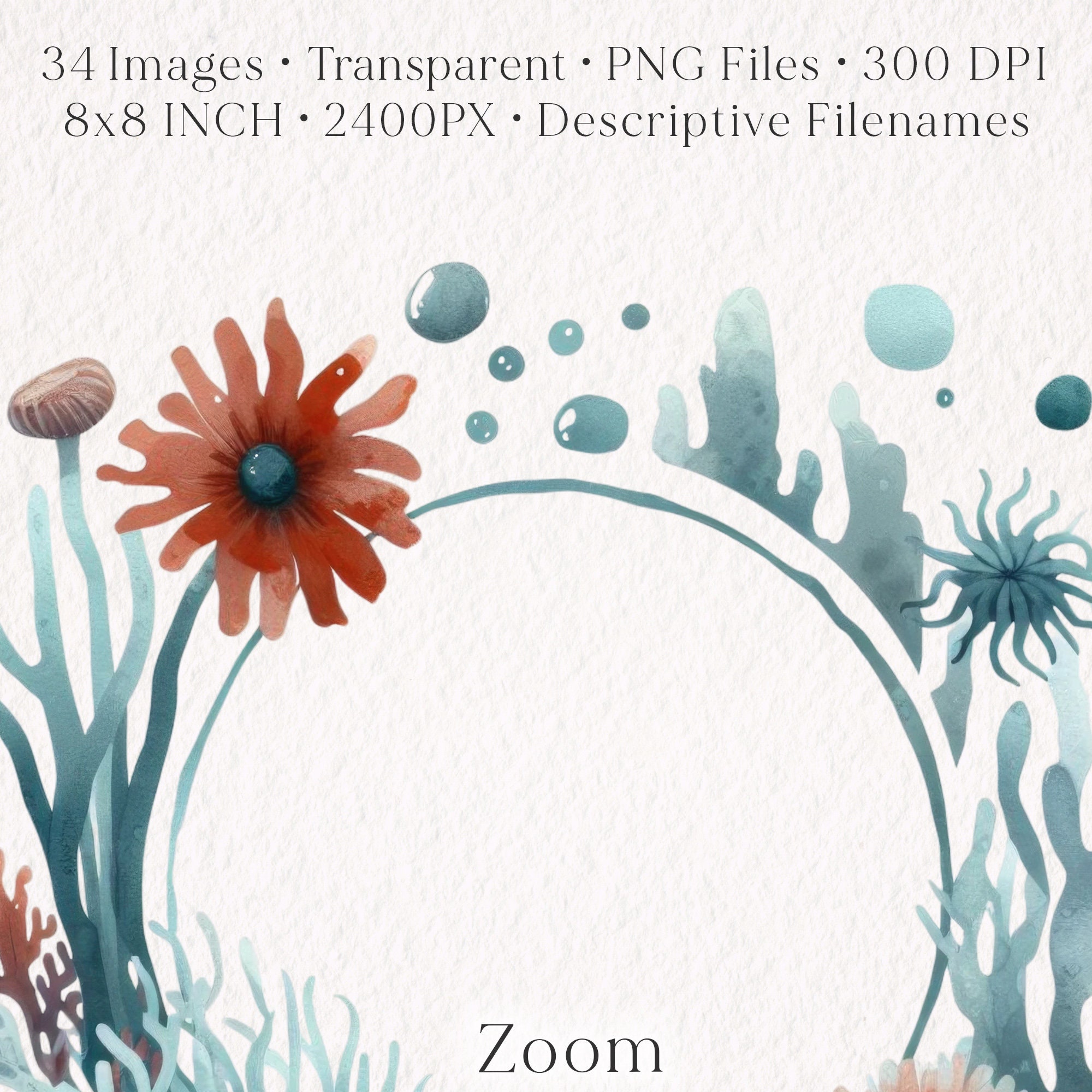 Watercolor Undersea Wreath Clipart, Nautical Frame PNG, Nursery Decor ...