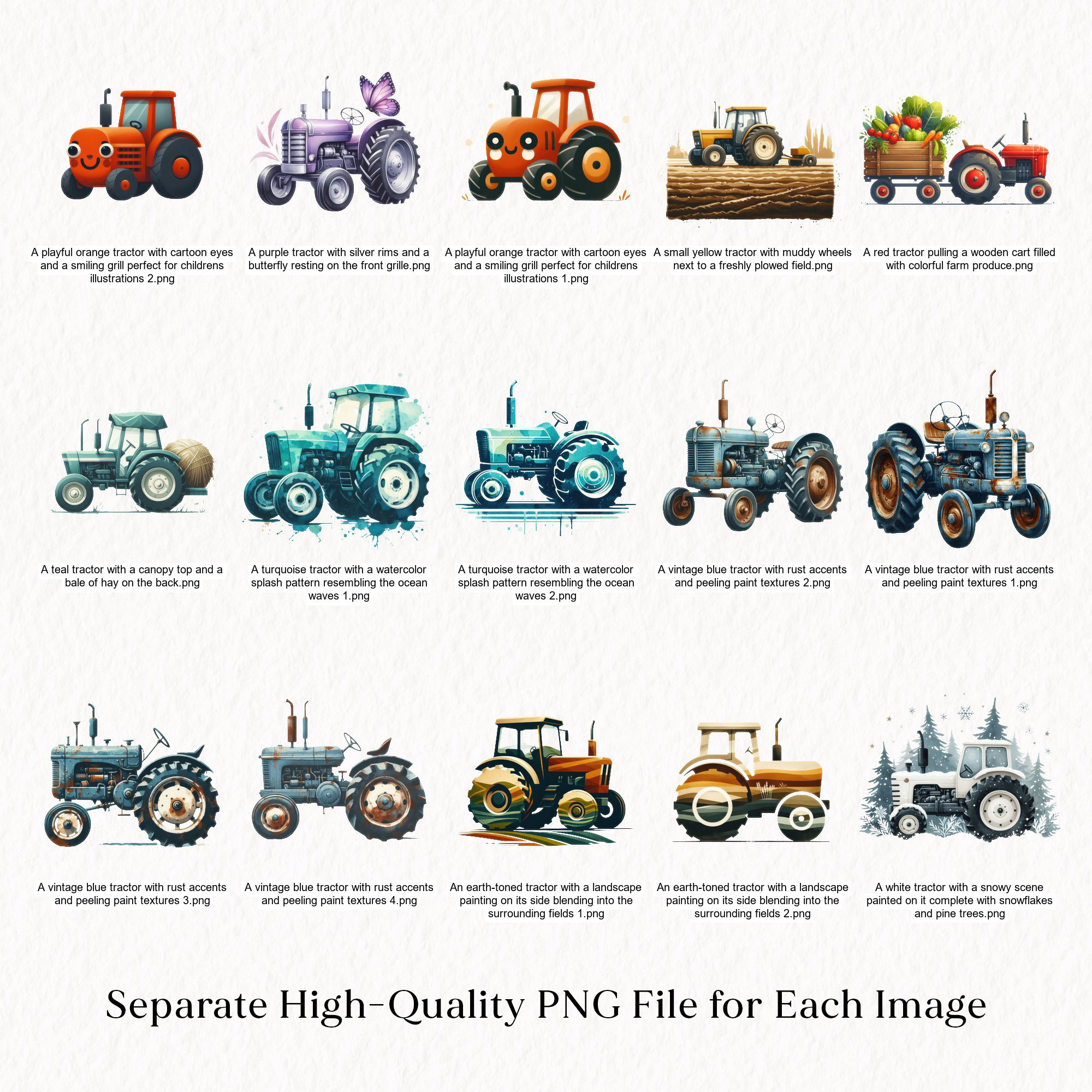 Watercolor Tractors Clipart Bundle 34 Farm Machinery Transparent PNG ...