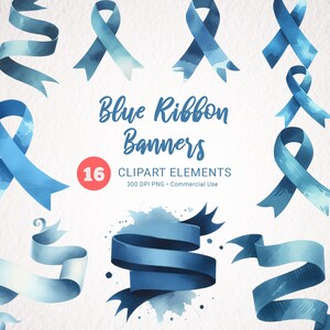 Blue Ribbon Banners Watercolor Clipart - Baby Boy Nursery Art, PNG ...