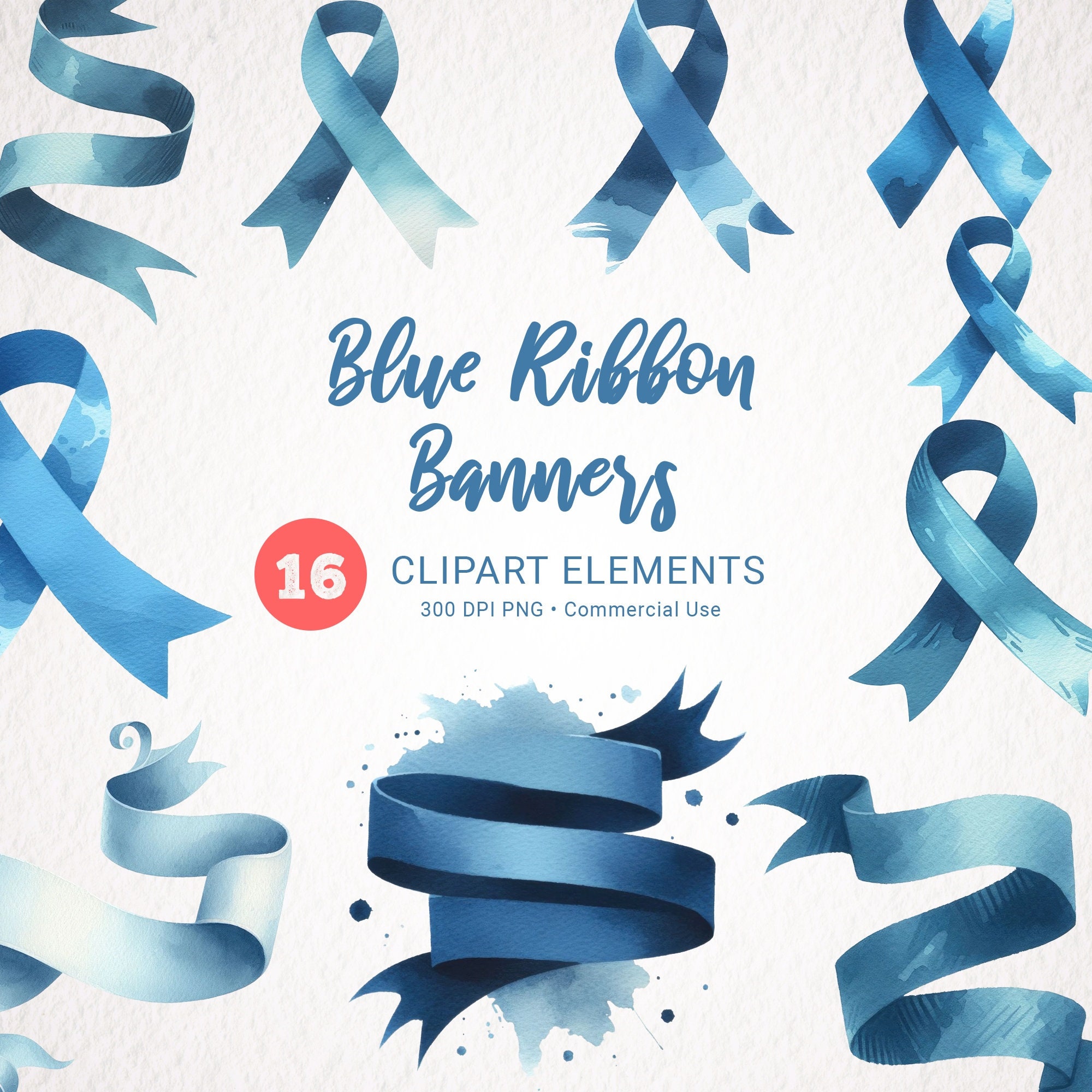 Blue Ribbon Banners Watercolor Clipart Baby Boy Nursery Art, PNG ...