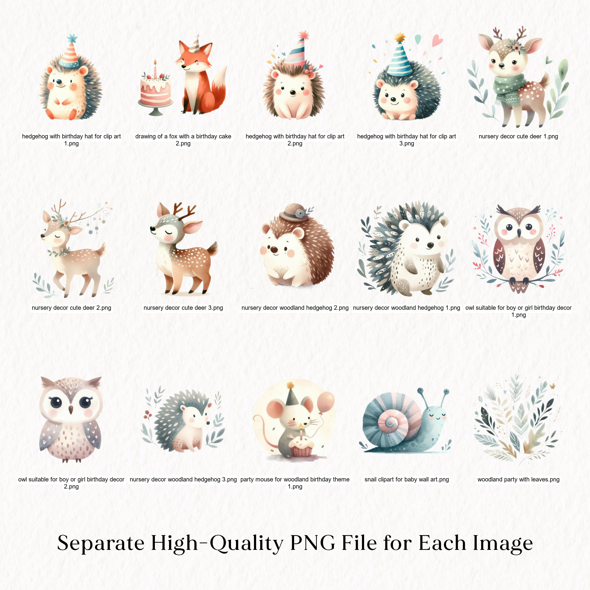 Woodland Birthday Party Clipart, Forest Animals Watercolor, Nursery ...