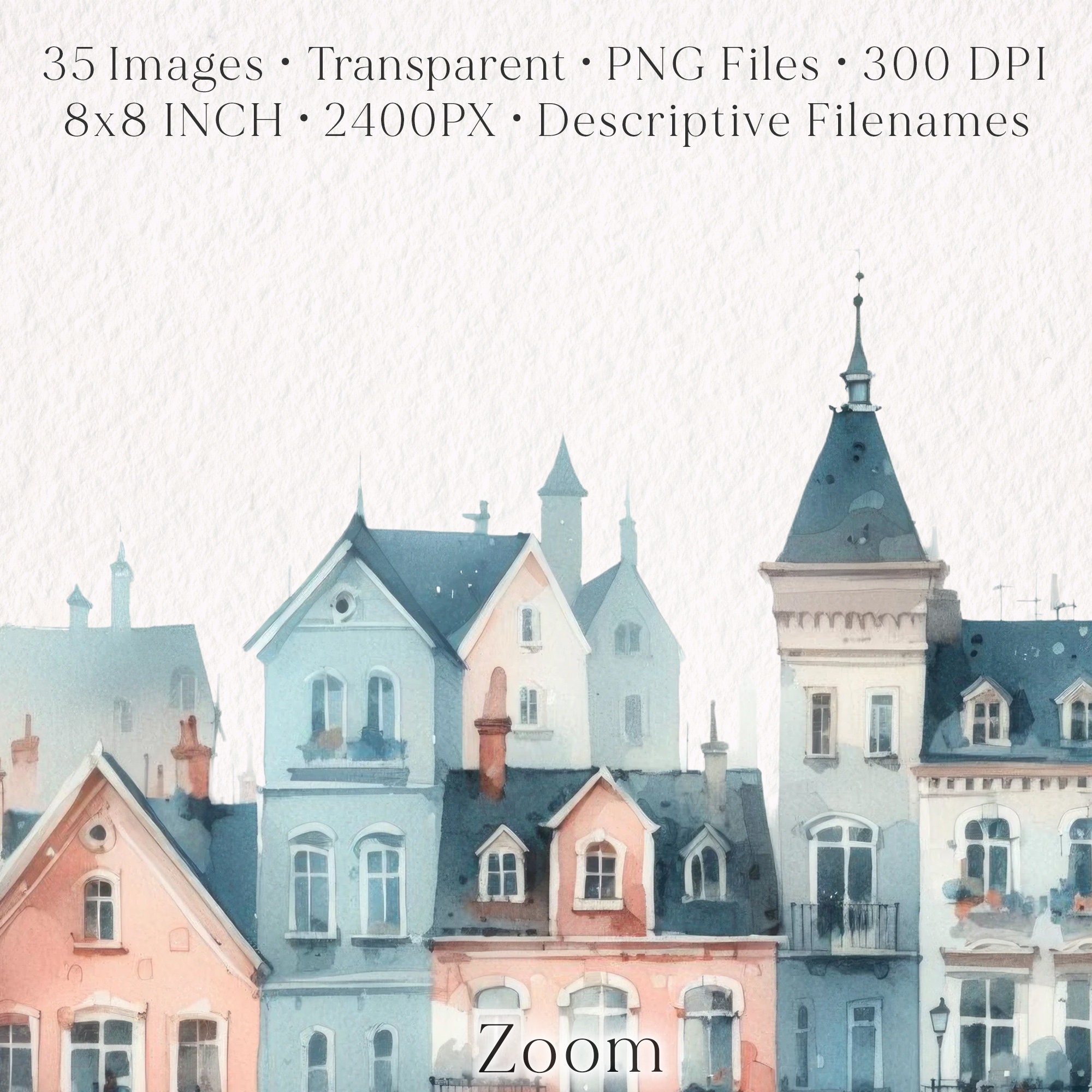 Watercolor Houses Clipart Nursery Decor Buildings, Baby Boy Homes PNG ...