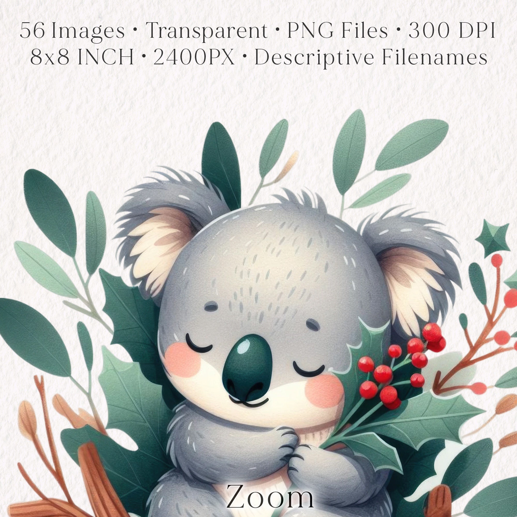 Koala Flower Bundle Watercolor Clipart, 56 PNG Koalas With Flowers ...