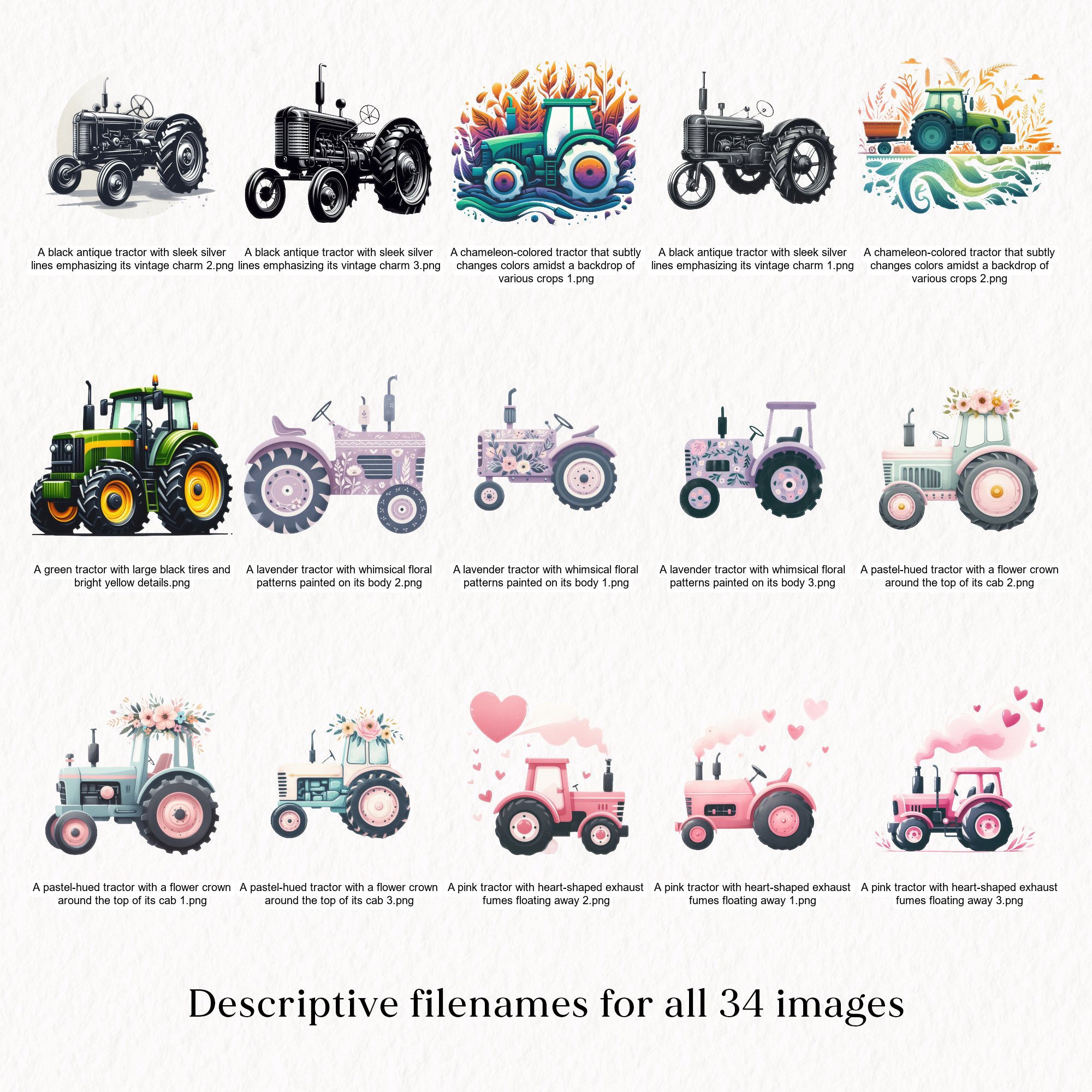 Watercolor Tractors Clipart Bundle 34 Farm Machinery Transparent PNG ...