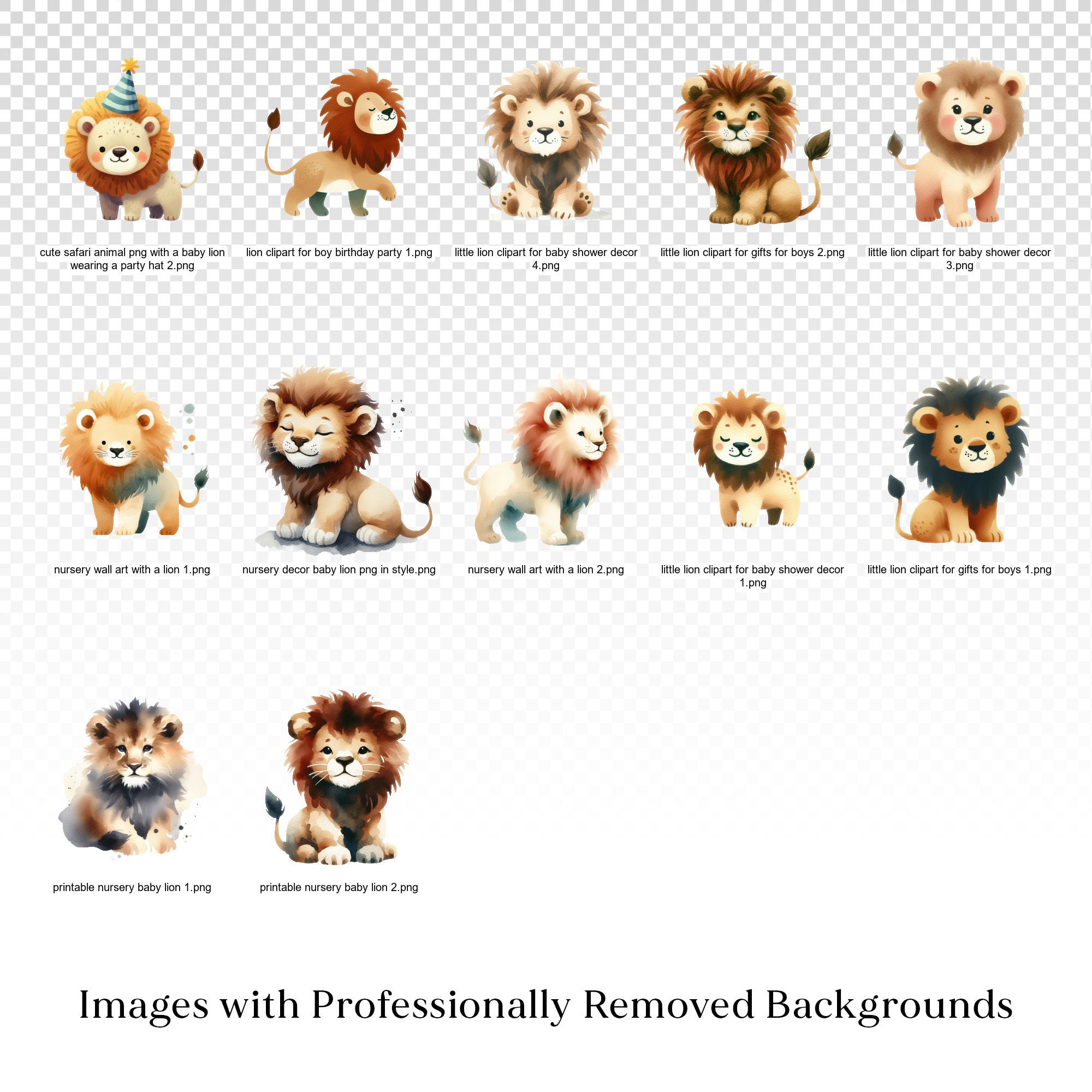 Baby Lion Watercolor Clipart Cute Safari Animal PNG for Nursery Decor ...
