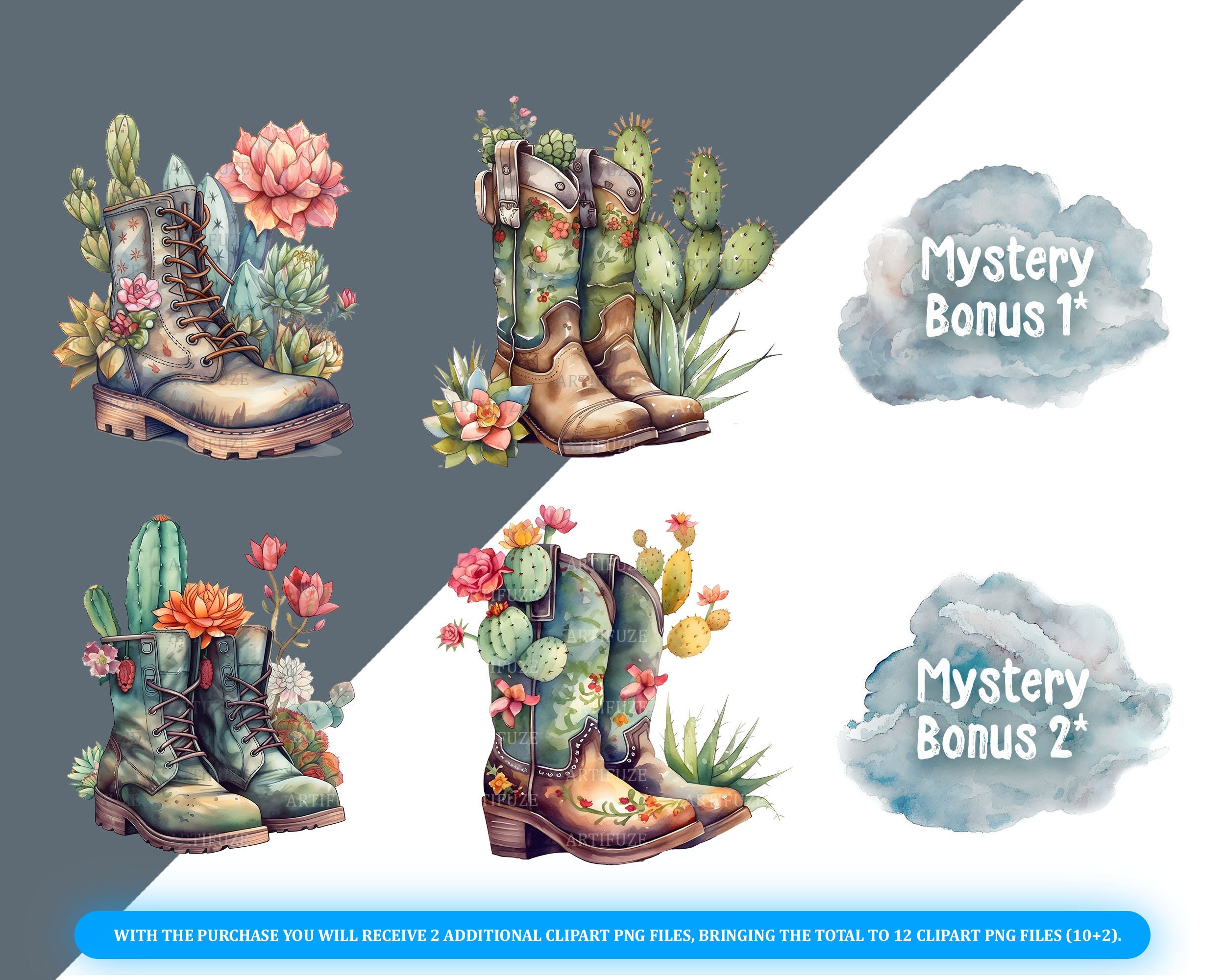 Cute Cactus Boots Clipart Bundle PNG Suitable for - Etsy