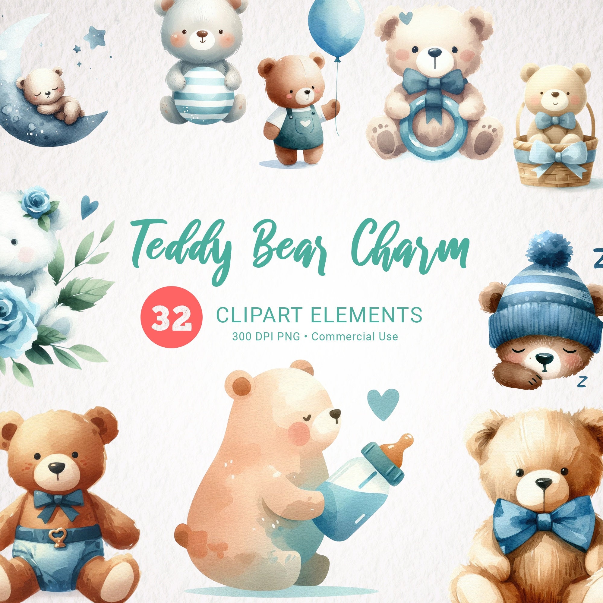 Watercolor Baby Bear Clipart Nursery Decor, Teddy Bear, Baby Shower ...
