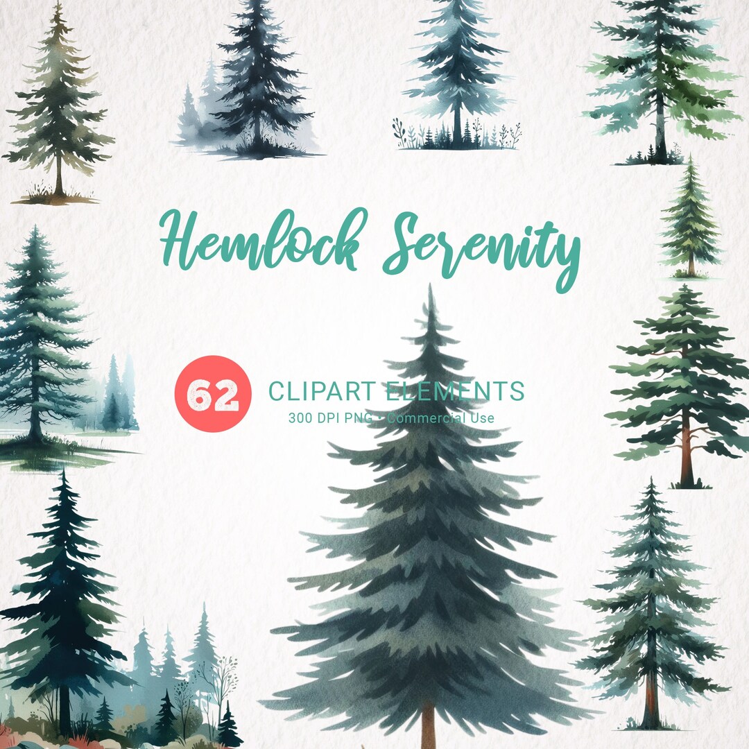 Watercolor Hemlock Tree Clipart - Forest Landscape Art PNG, Beautiful ...