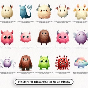 Cute Monsters Watercolor Clipart Bundle - 35 PNG Transparent Images ...