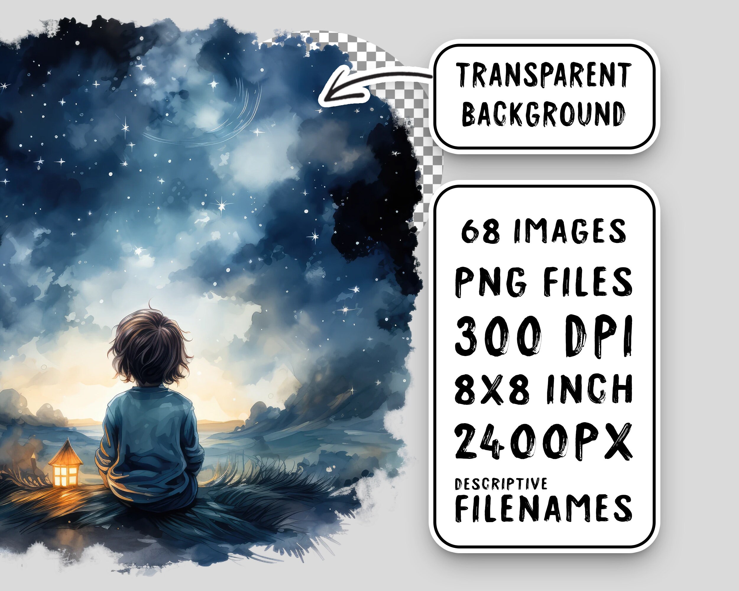 Christmas Night Watercolor Clipart Bundle 68 High Quality Pngs, Holiday ...