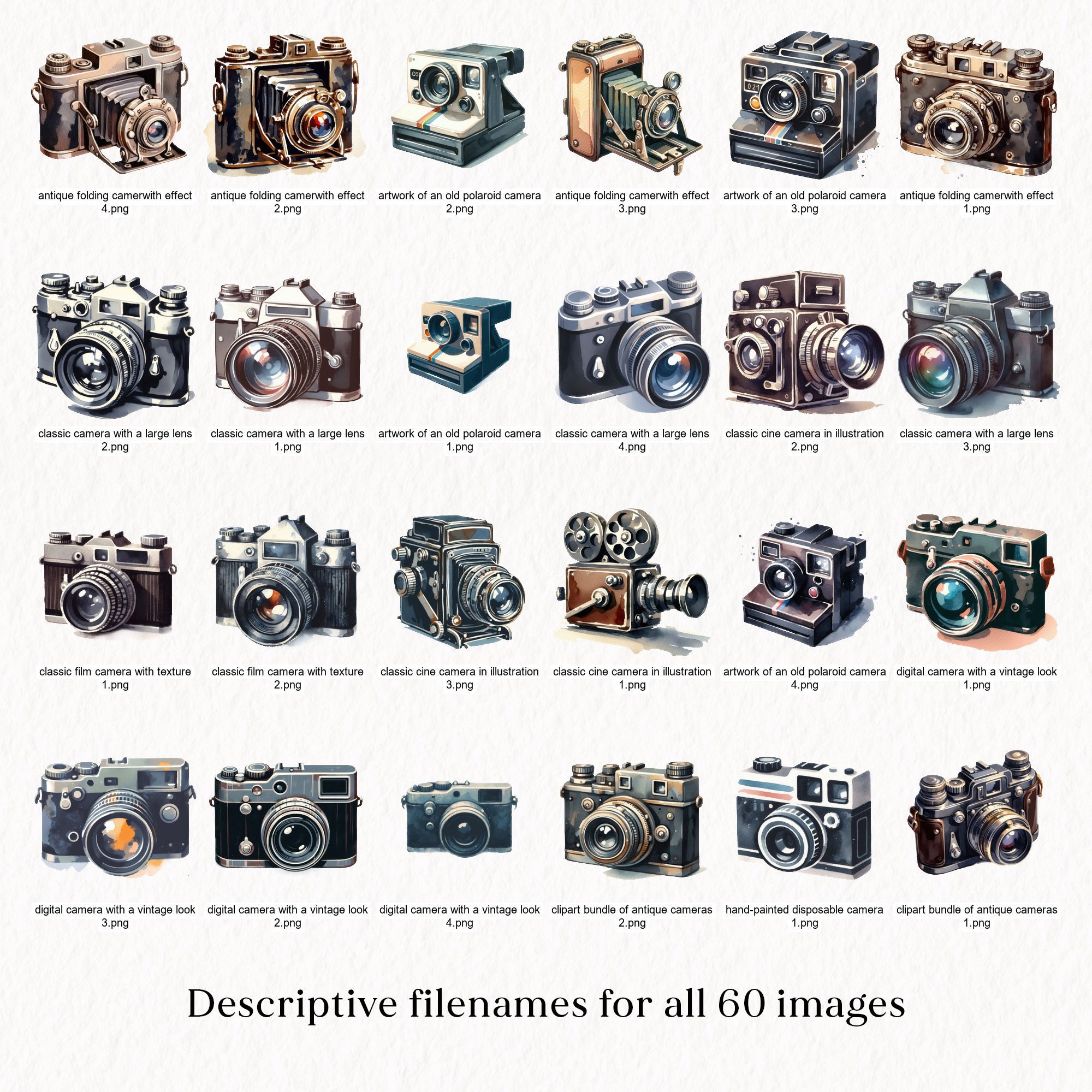 Vintage Camera Watercolor Clipart Hand Painted Retro Camera PNG ...