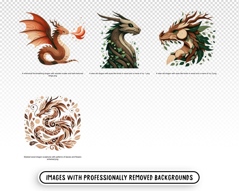2024 Wood Dragon Watercolor Clipart Bundle - 16 Transparent Fantasy ...