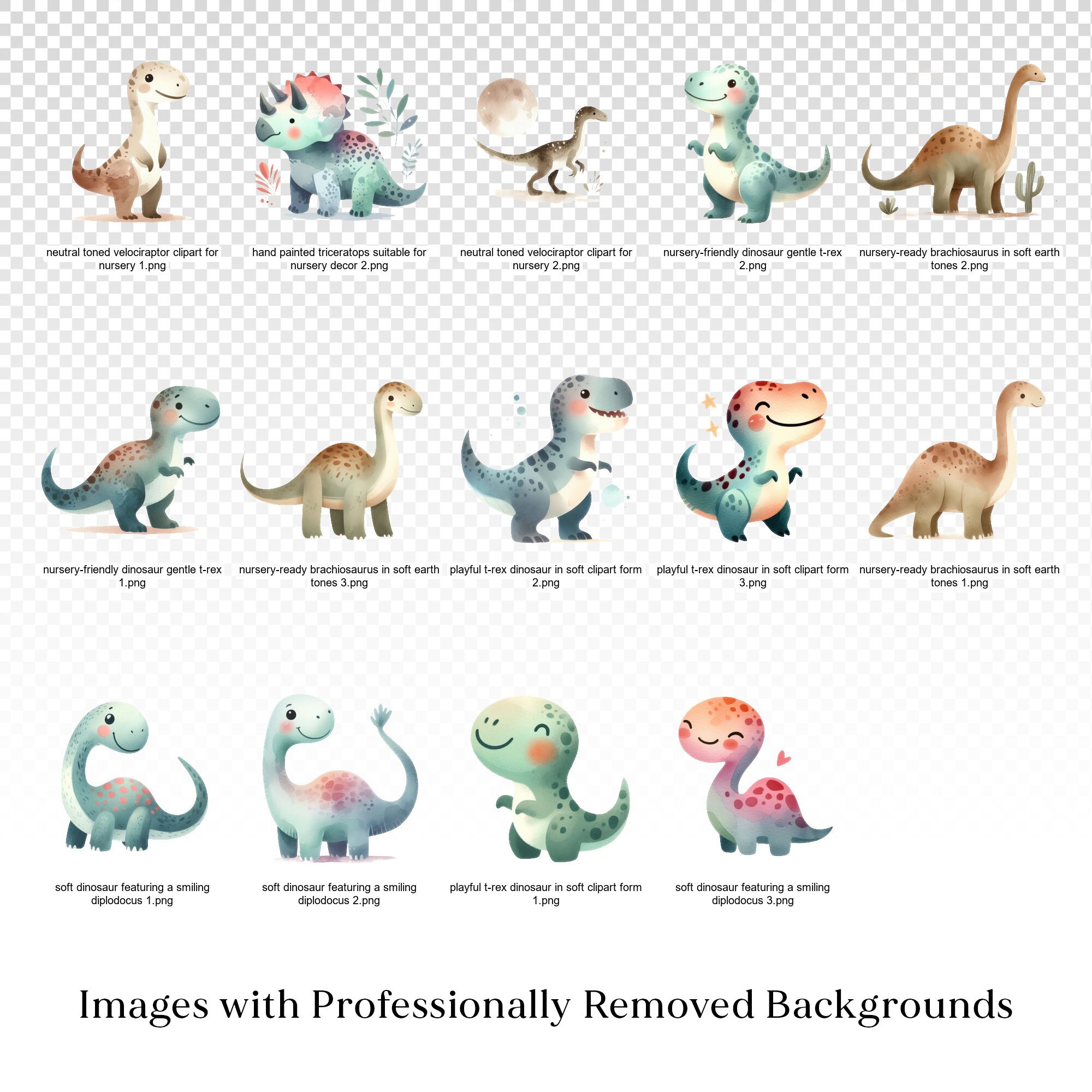 Dinosaur Watercolor Clipart Cute Dino PNG, T-rex Clip Art, Neutral ...