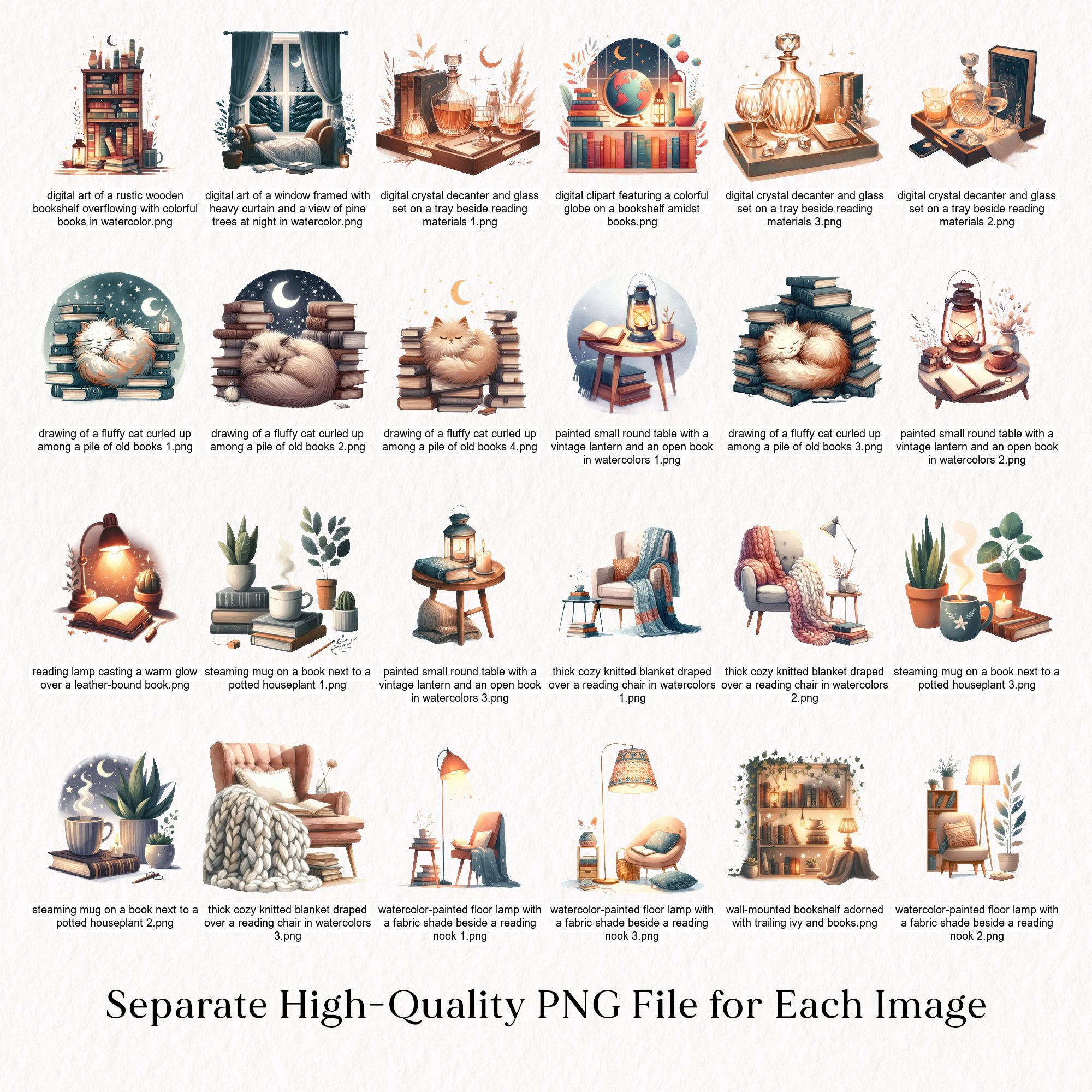 Cozy Reading Corner Clipart Bundle - Watercolor Night Reading ...