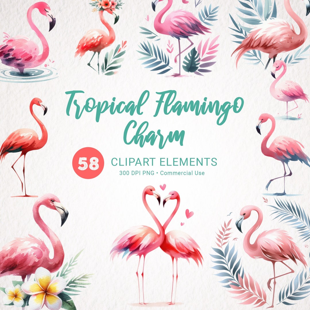 Flamingo Clipart Watercolor - Tropical Cute Summer Clip Art PNG ...
