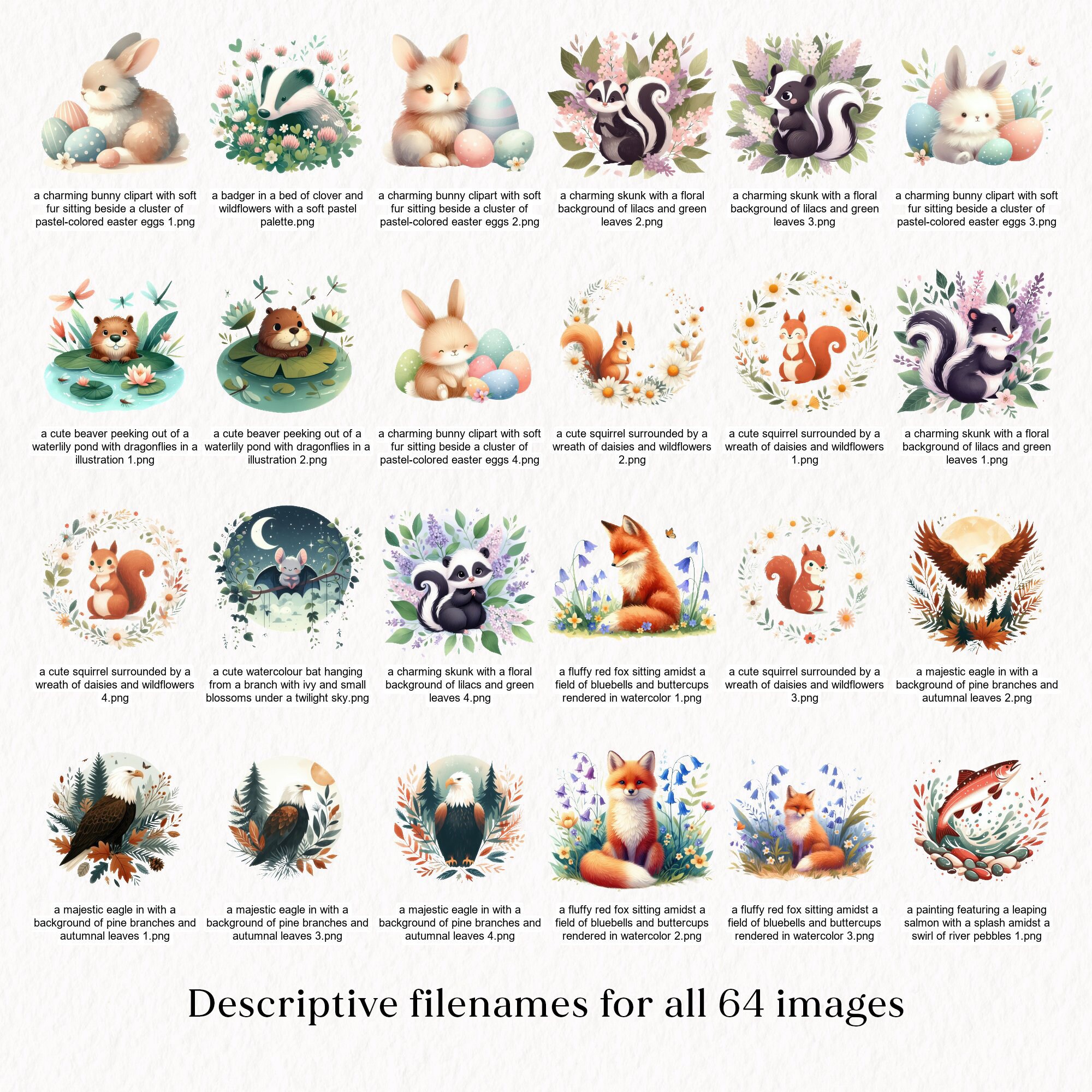 Woodland Animals Clipart Bundle Watercolour Cute Foxes, Bunnies, Wolves ...