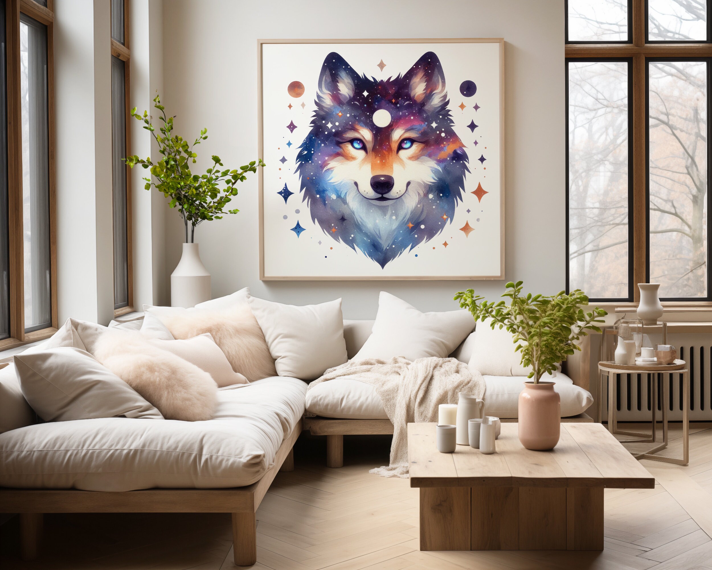 Cosmic Wolves Watercolor Clipart Bundle - Celestial Animal, Mystical ...