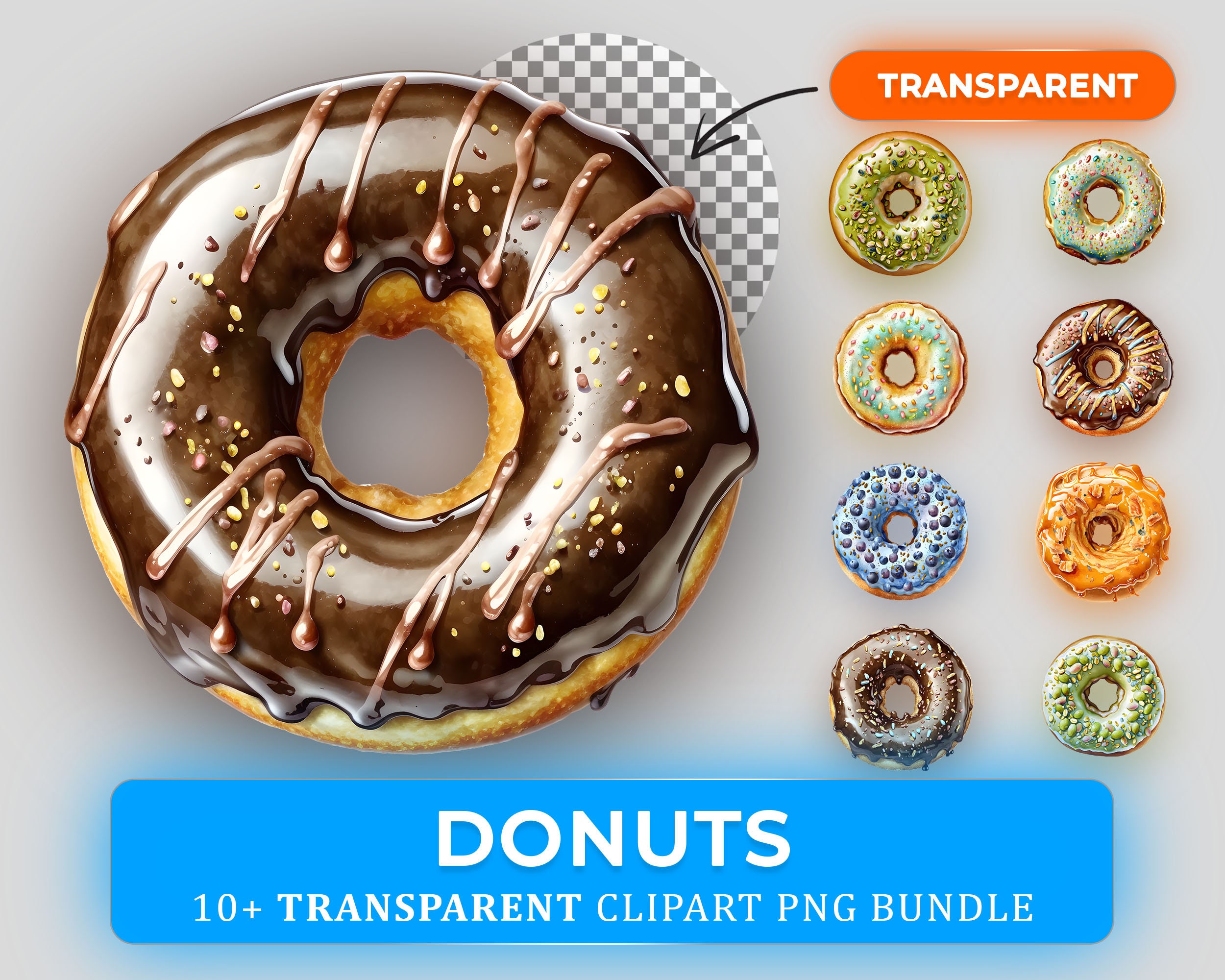 Watercolor Donuts Clipart, Sweet Bakery Food Clip Art, Backing ...