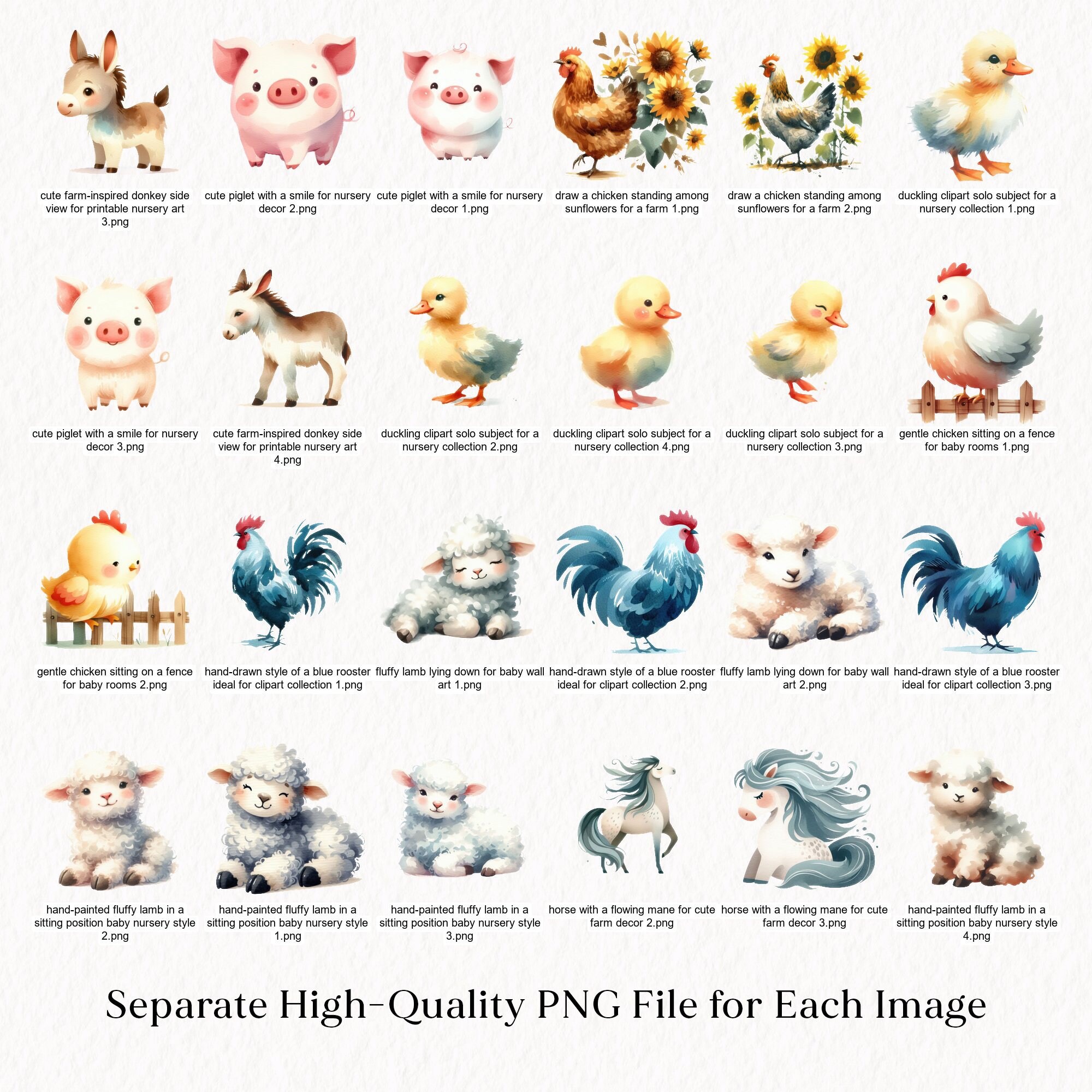 Farm Animals Watercolor Clipart Cute Nursery Decor, Baby Shower Wall ...