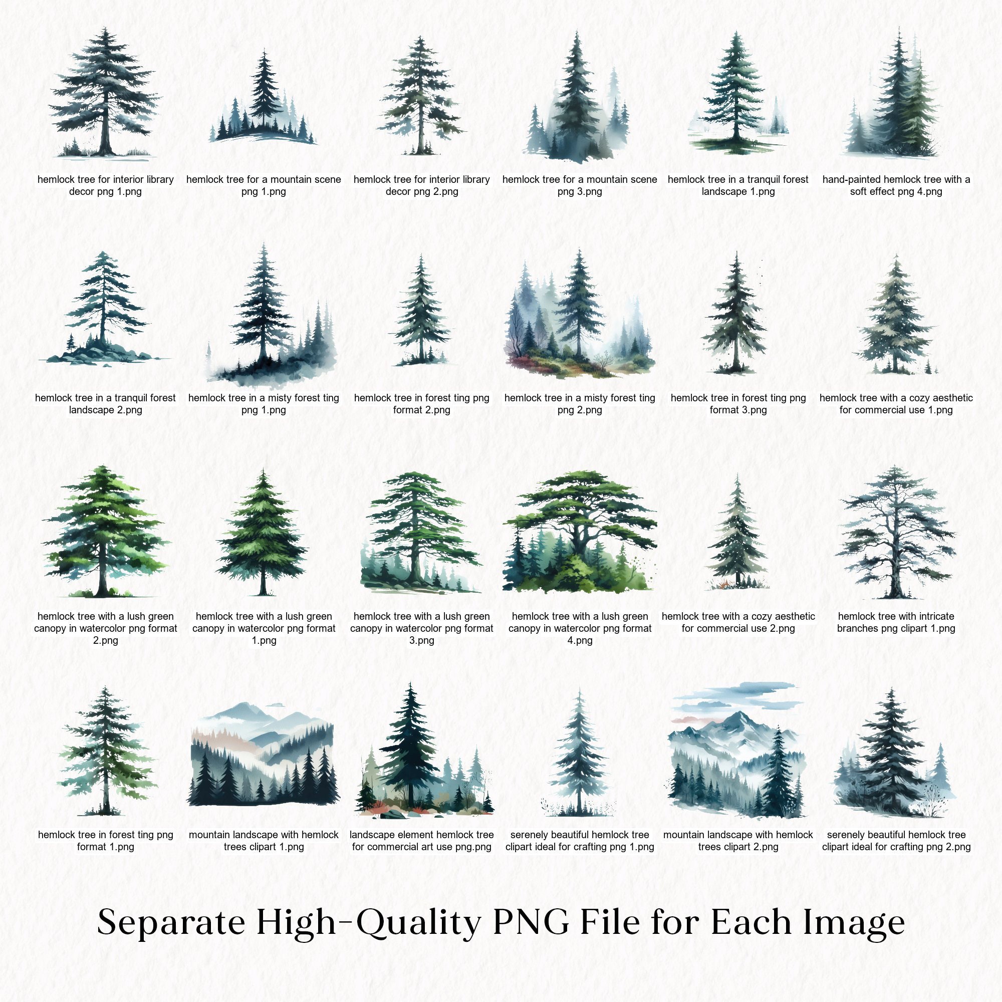 Watercolor Hemlock Tree Clipart Forest Landscape Art PNG, Beautiful ...
