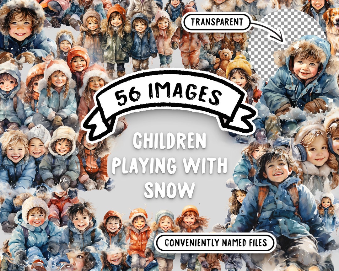 Winter Wonderland Children Playing Clipart - 56 High-quality Watercolor ...