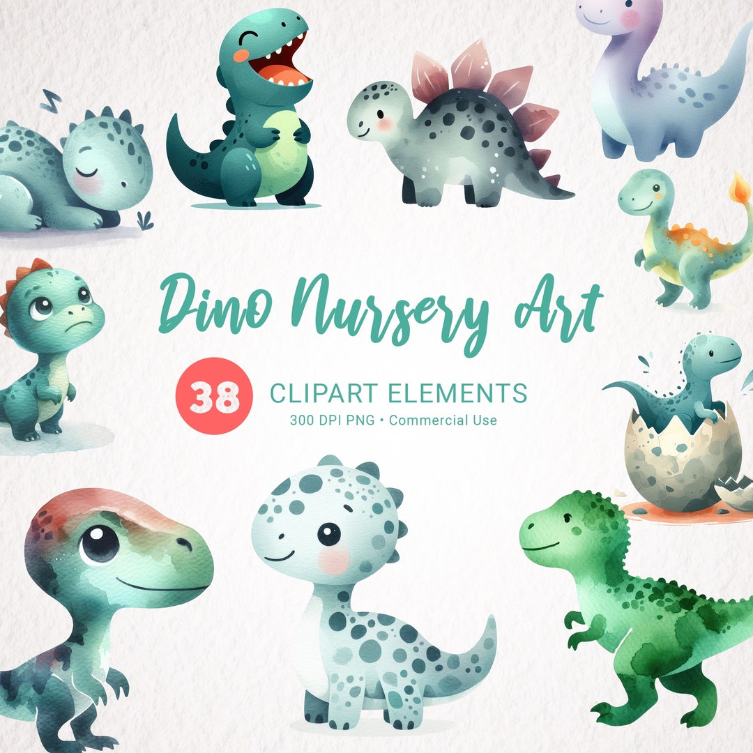 Dinosaur Clipart Watercolor - Nursery Dino Art for Baby Boy Decor ...