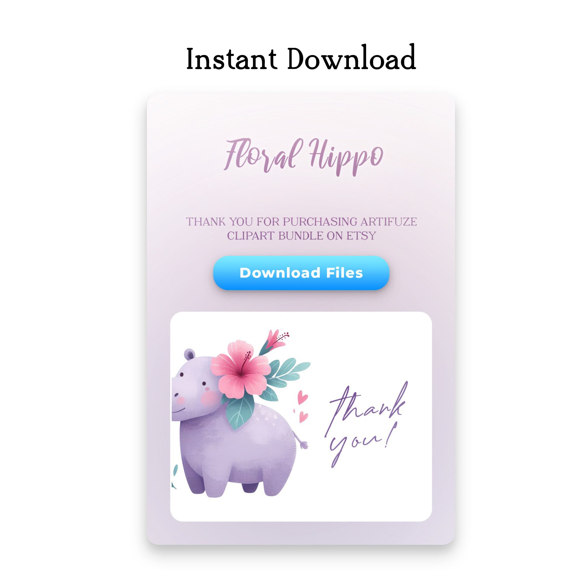 Floral Hippo Watercolor Clipart Bundle 14 PNG Images, Hippo & Flowers ...