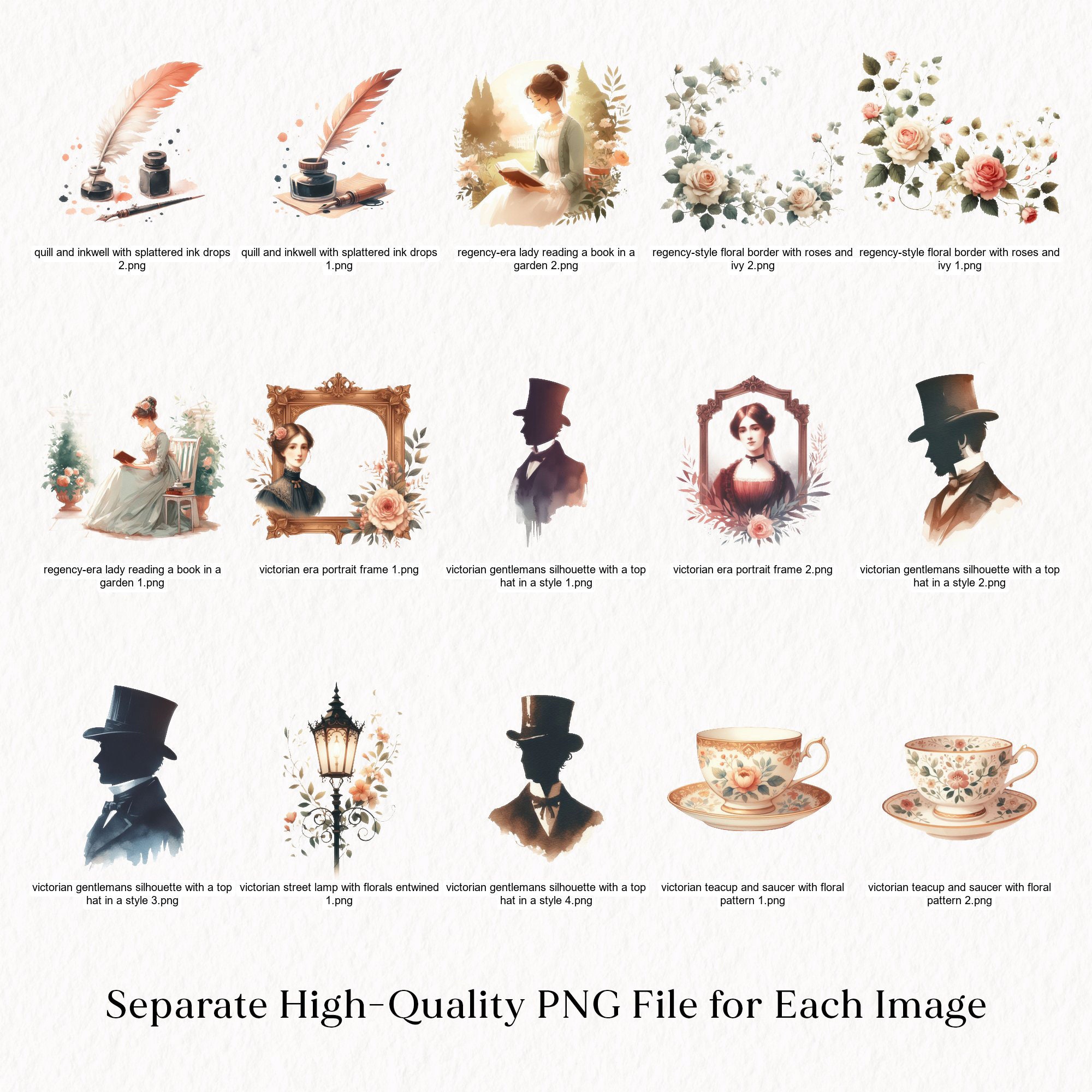 Vintage Romance Watercolor Clipart Bundle - Regency Elizabeth Bennet ...