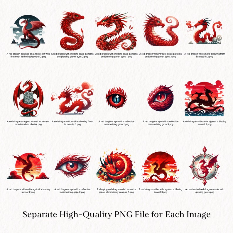 Red Dragon Watercolor Clipart Bundle 32 High-quality PNG Images ...