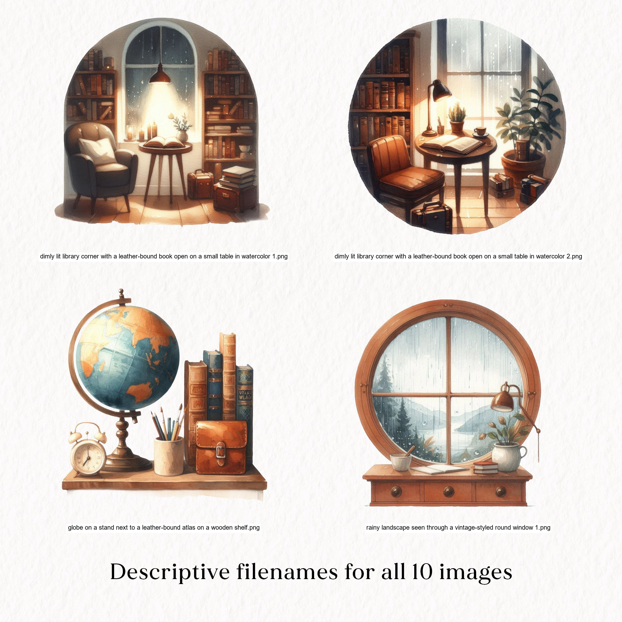 Reading Corner Clipart Bundle Cozy Library Watercolor, Bookcase and ...