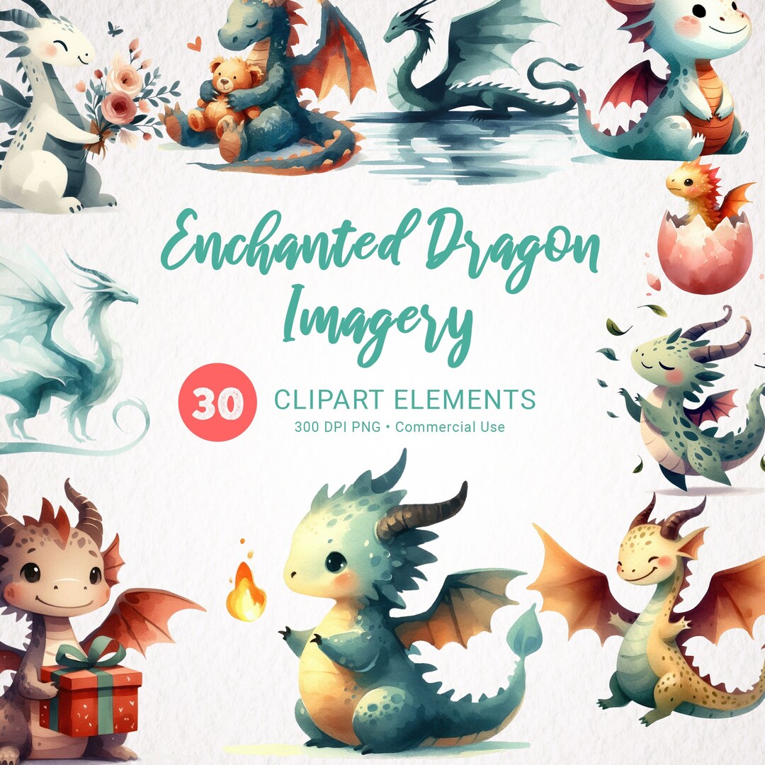 Cute Dragon Watercolor Clipart PNG - Nursery Wall Art Boys, Kids Party ...