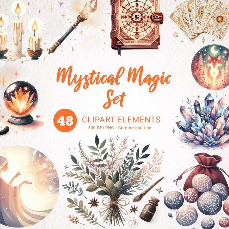 Watercolor Clipart Bundle - Occult, Witchcraft, Witches, Mystical ...