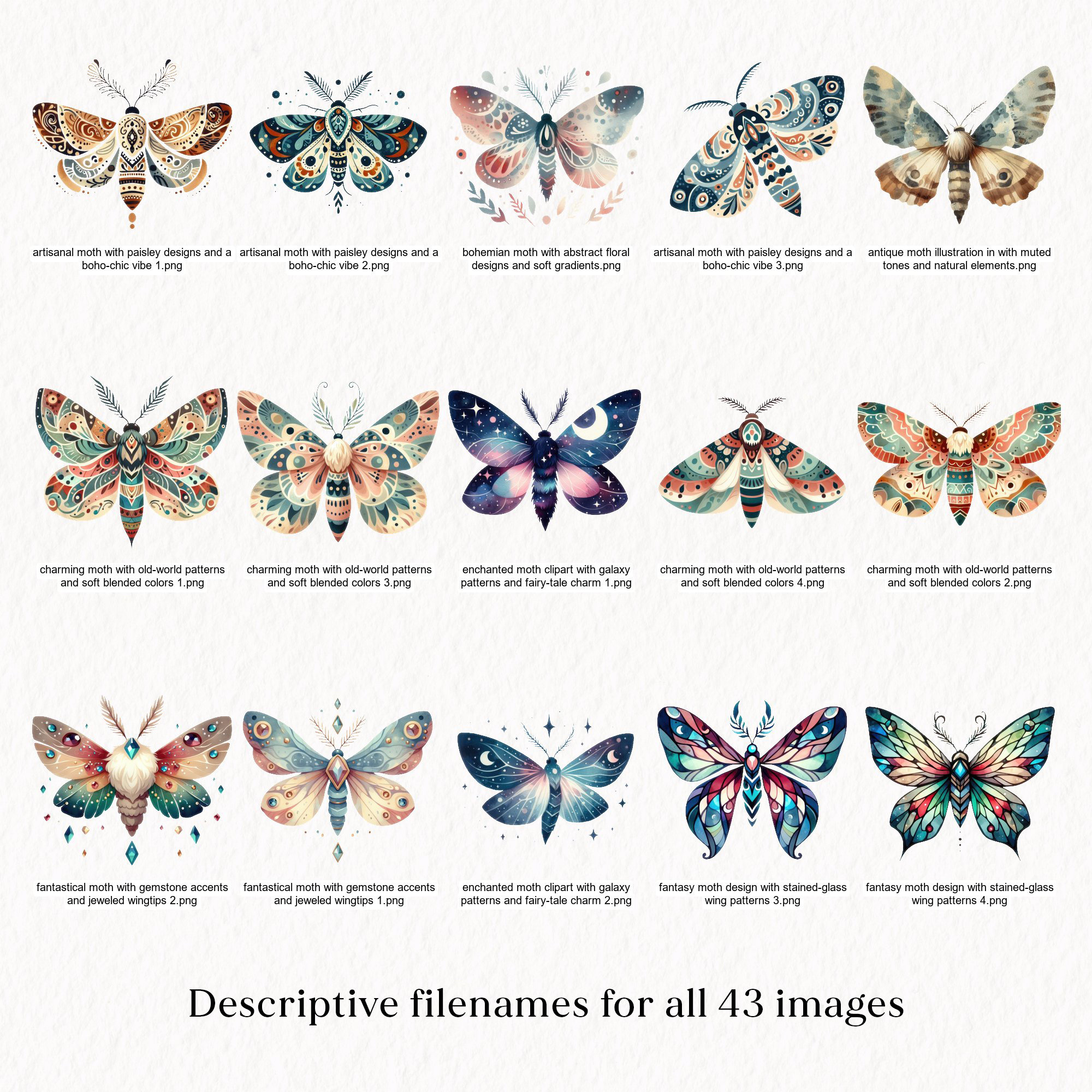 Watercolor Moths Clipart Bundle, Mystical PNG Cliparts, Junk Journal ...