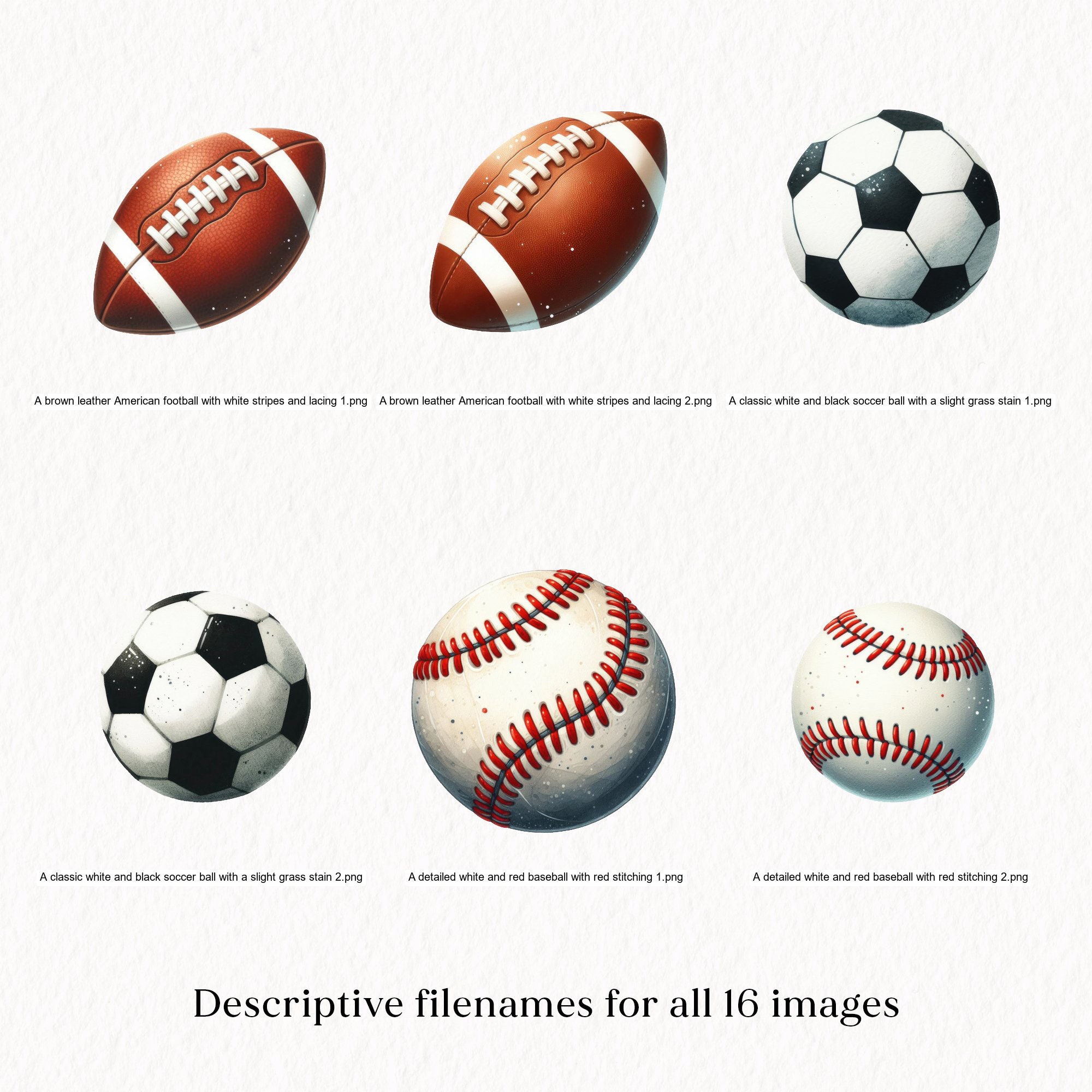 Sport Balls Watercolor Clipart Bundle 16 Transparent PNG Images, High ...