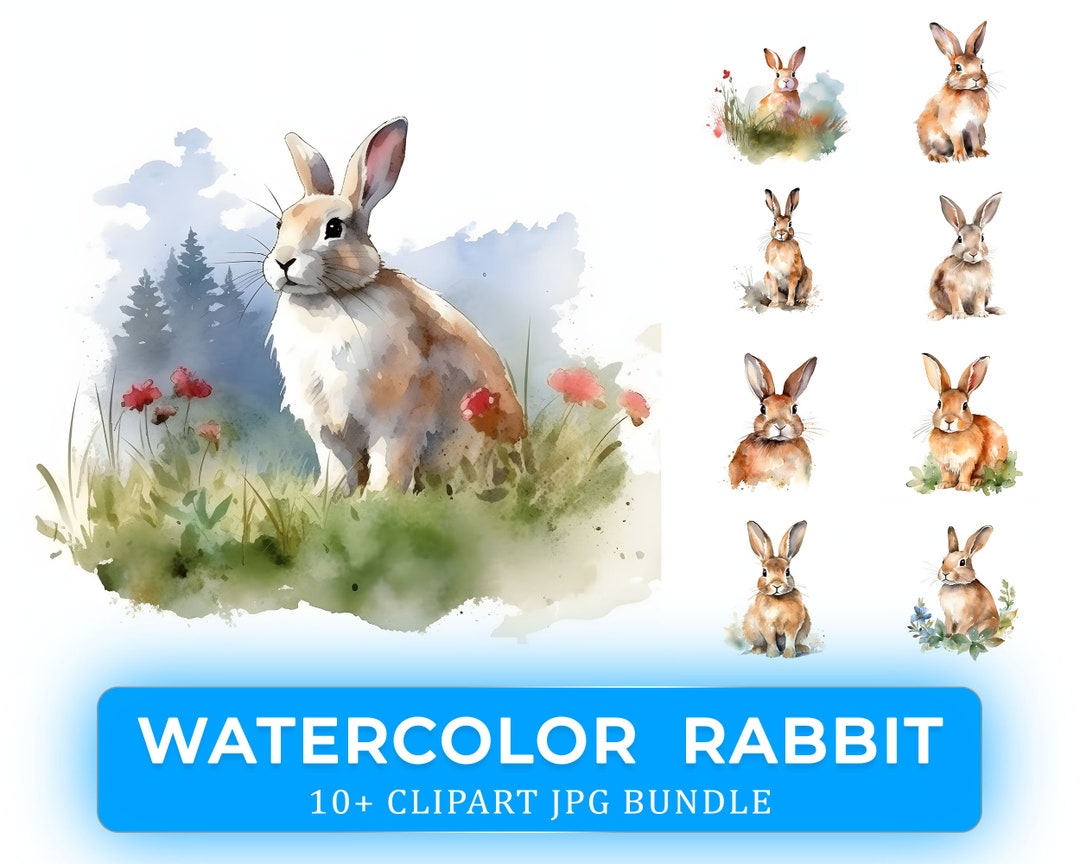 Watercolor Rabbit Clipart Bundle JPG - 10+ High Quality Watercolor ...