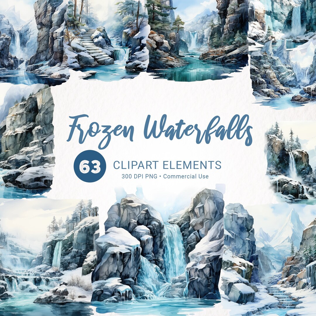 Frozen Waterfalls Clipart Bundle - 63 High-quality Watercolor Pngs ...