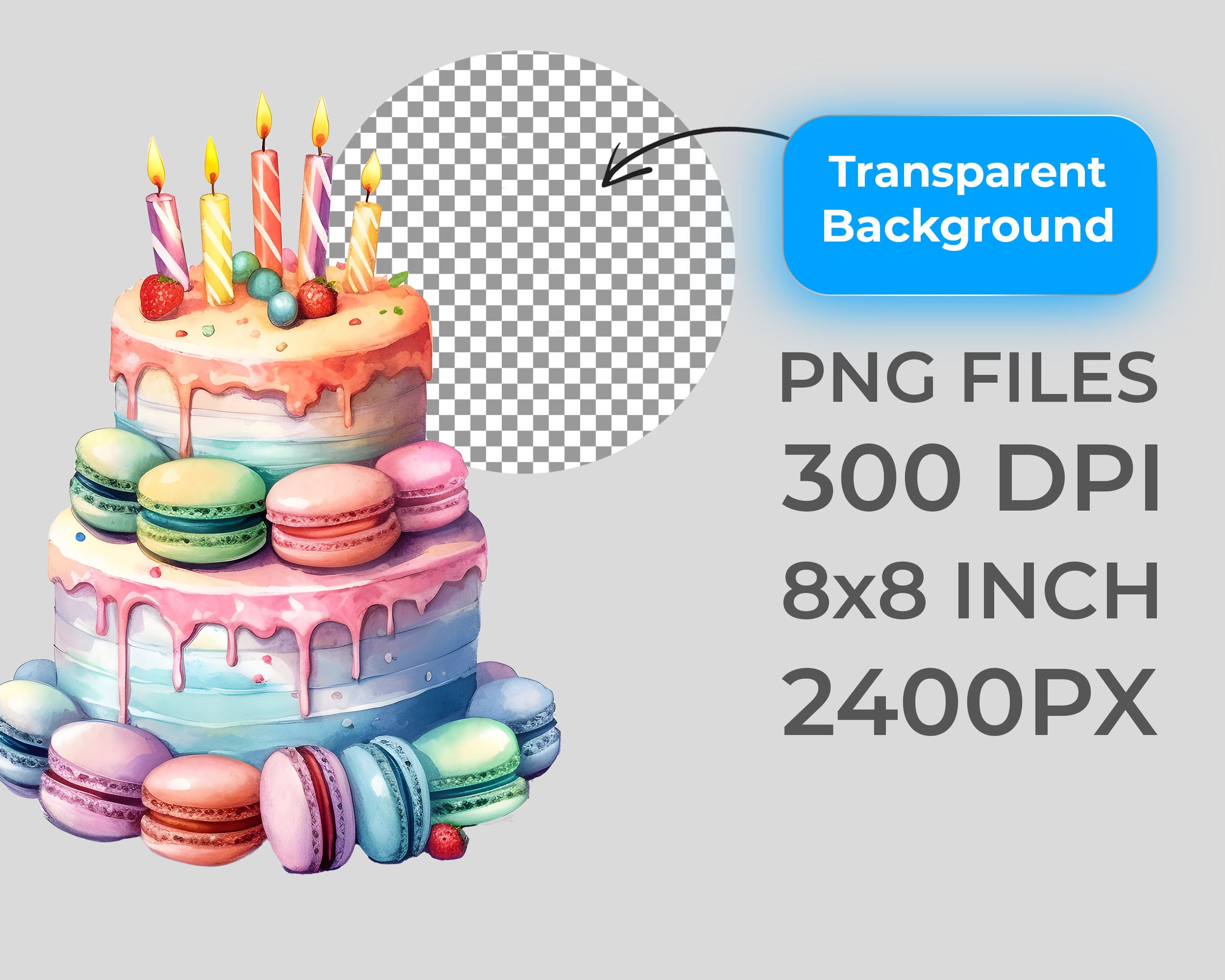 Watercolor Birthday Cake Clipart Bundle 10 Pngs for Invites, Scrapbooks ...