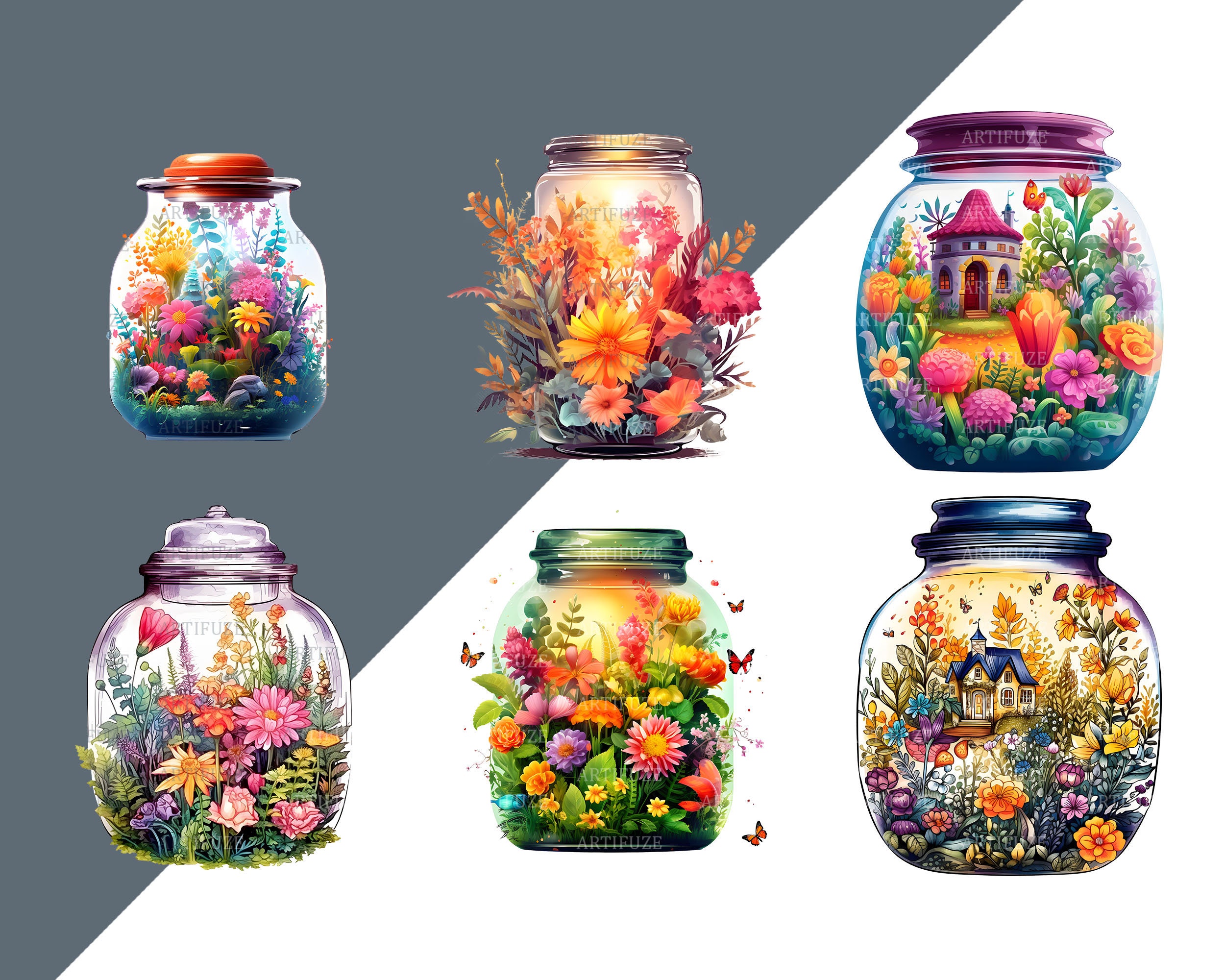 Magical Garden in A Jar Clipart Bundle PNG 10 High-quality - Etsy