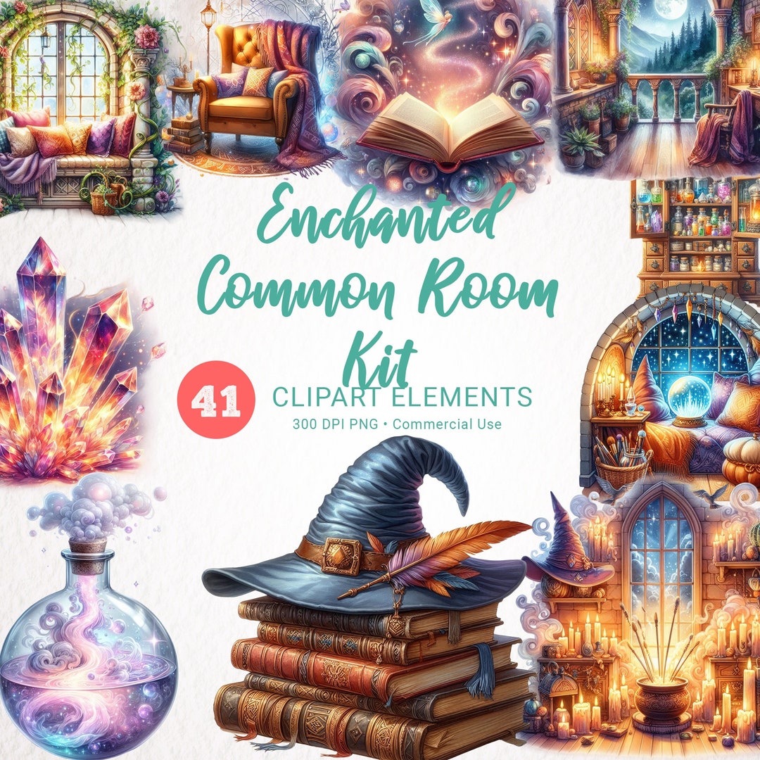 Wizard School Clipart Bundle - Magical Common Living Guest Room, Cozy ...