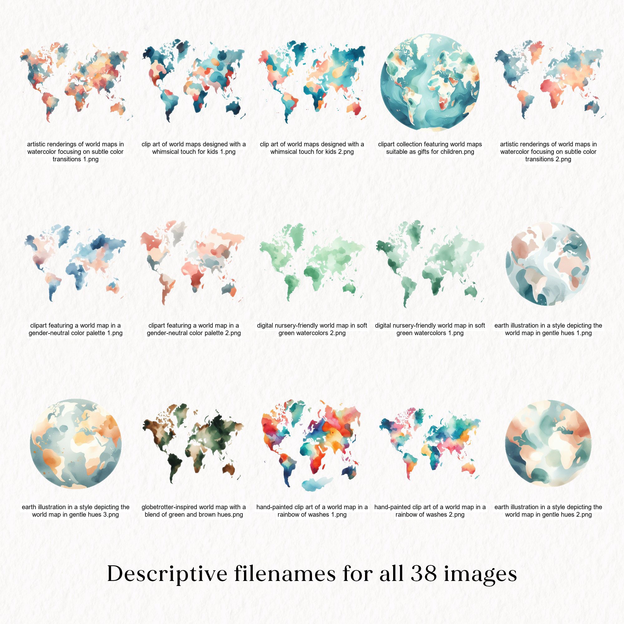 Watercolor World Maps Clipart Nursery Decor, Printable Map, Map Png ...