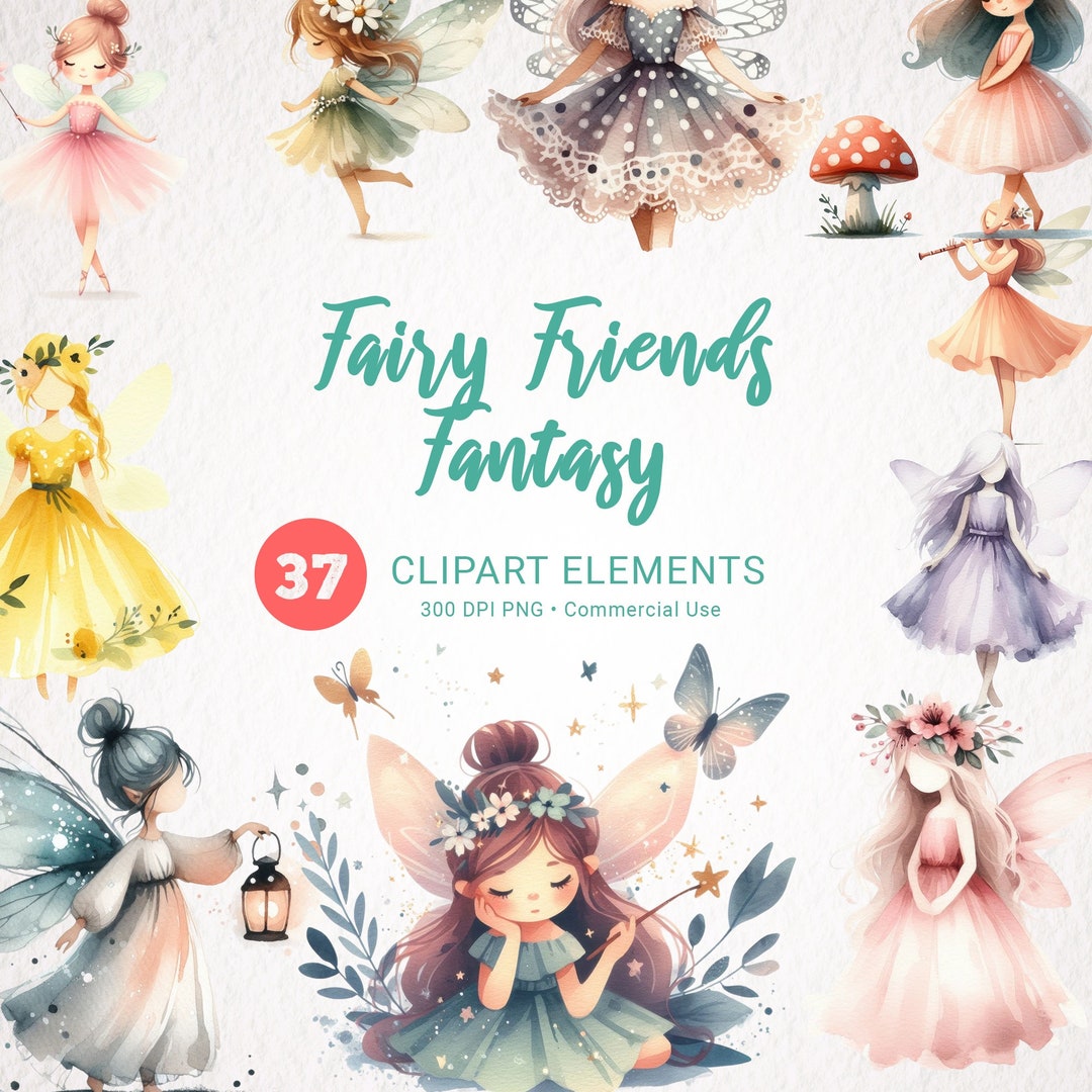 Watercolor Fairy Clipart Bundle - Kids Fantasy Art, Fairytale Friends ...
