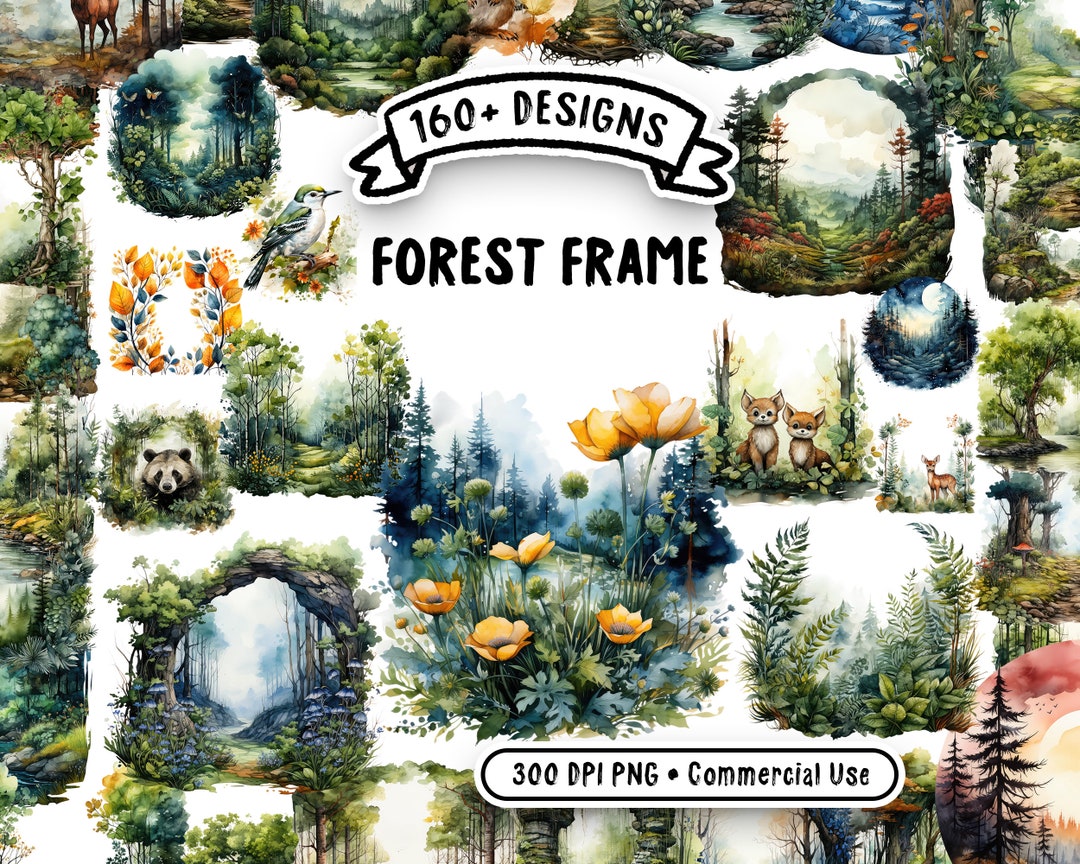 Watercolor Forest Frame Mega Bundle - 163 Transparent PNG Clipart, High ...
