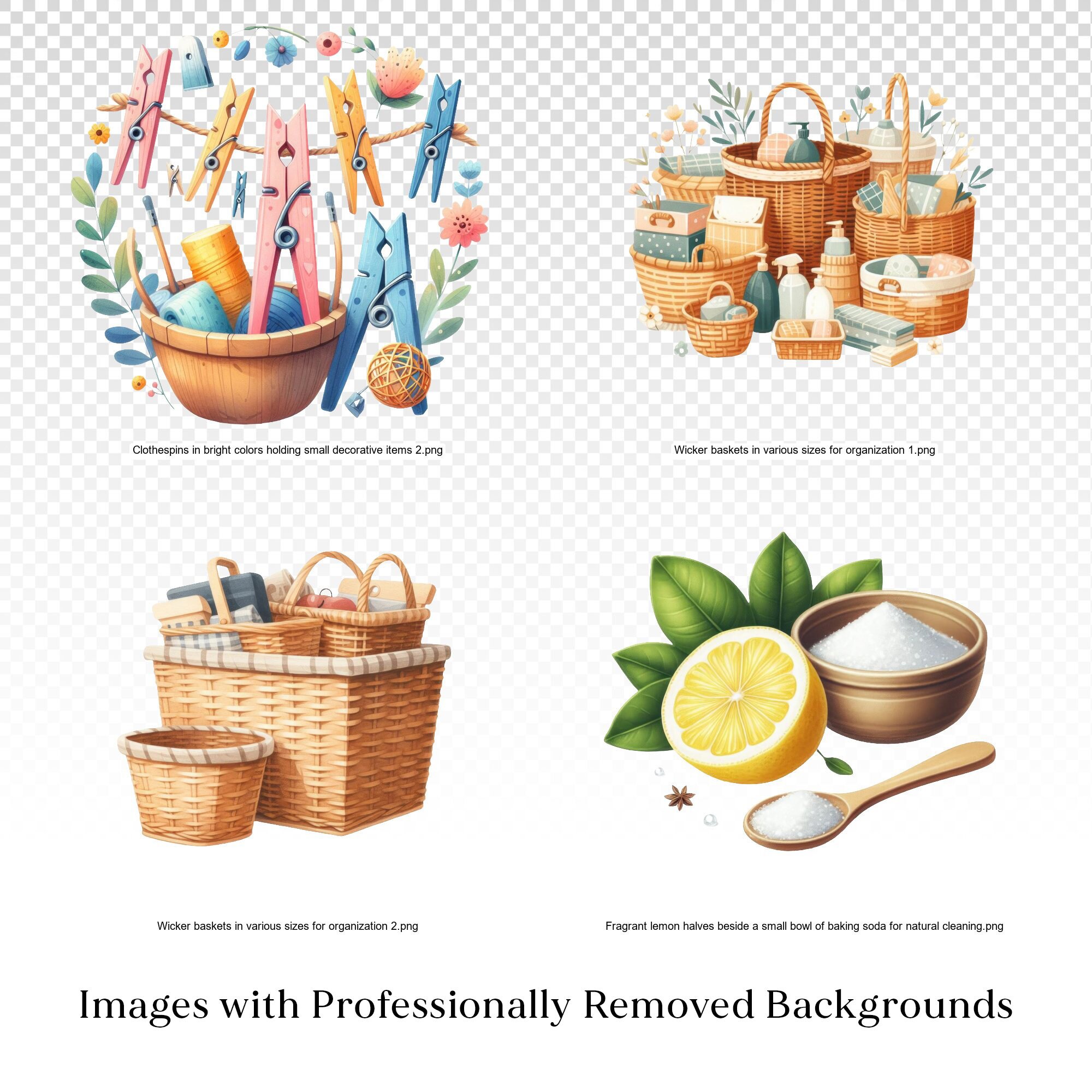 Spring Cleaning Watercolor Clipart Bundle 34 Transparent PNG Images ...
