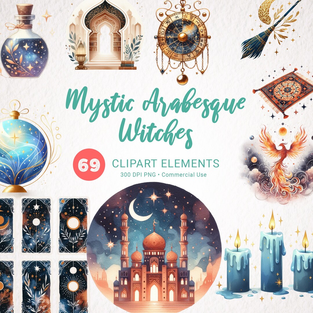 Witchcraft Clipart Bundle - Arabian Night Witch, Magic Clip Art PNG ...