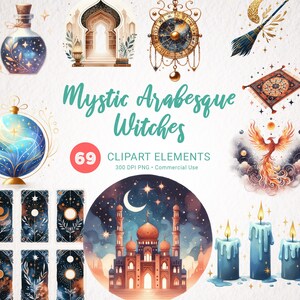 Witchcraft Clipart Bundle - Arabian Night Witch, Magic Clip Art PNG ...