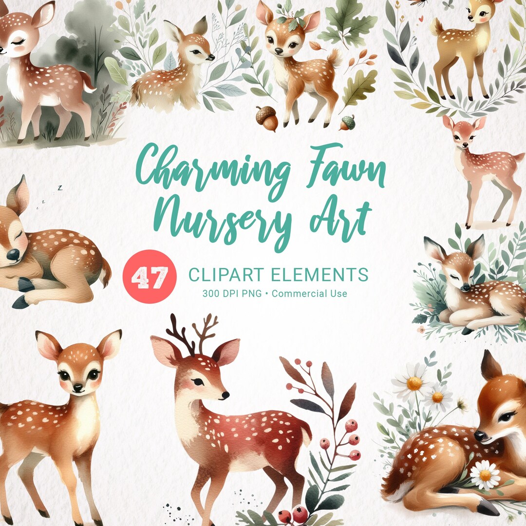 Baby Deer Watercolor Clipart - Cute Deer PNG, Nursery Decor, Baby ...
